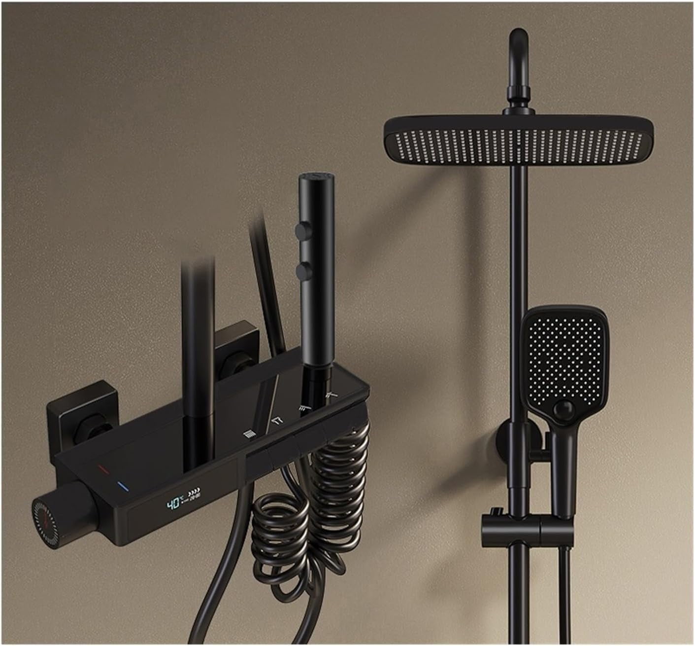 Rainfall Shower System LED Digital Shower Set Bathroom Hot Cold Mixer ...