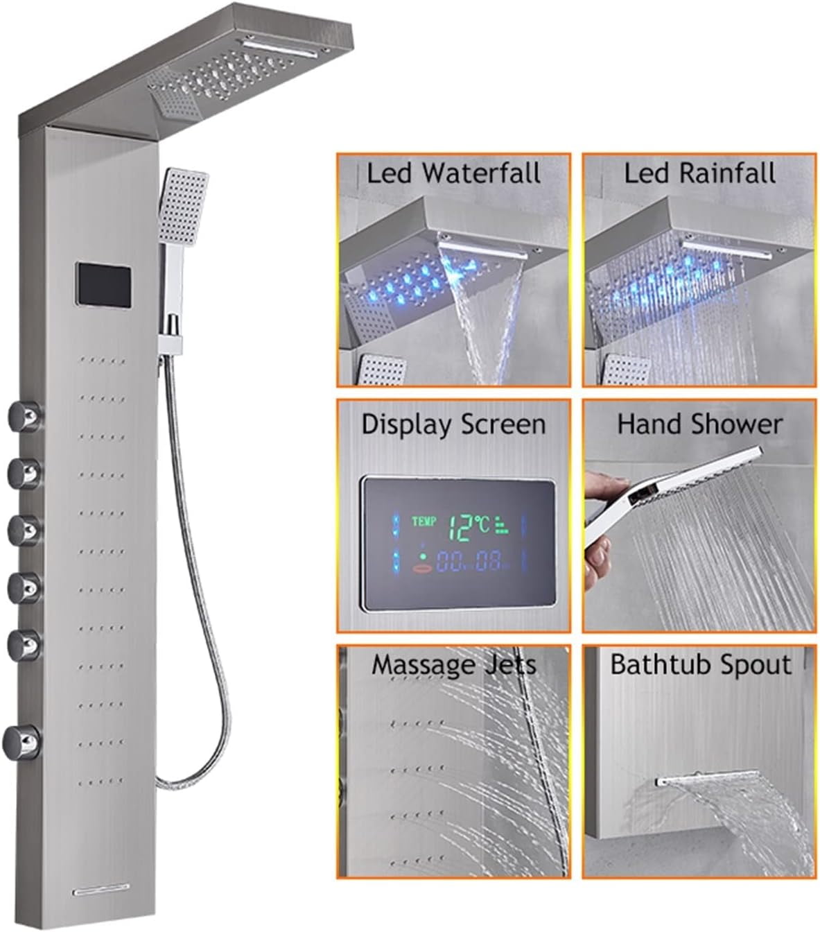 Rainfall Shower System LED Shower Panel Bath Shower Faucet Temperature ...