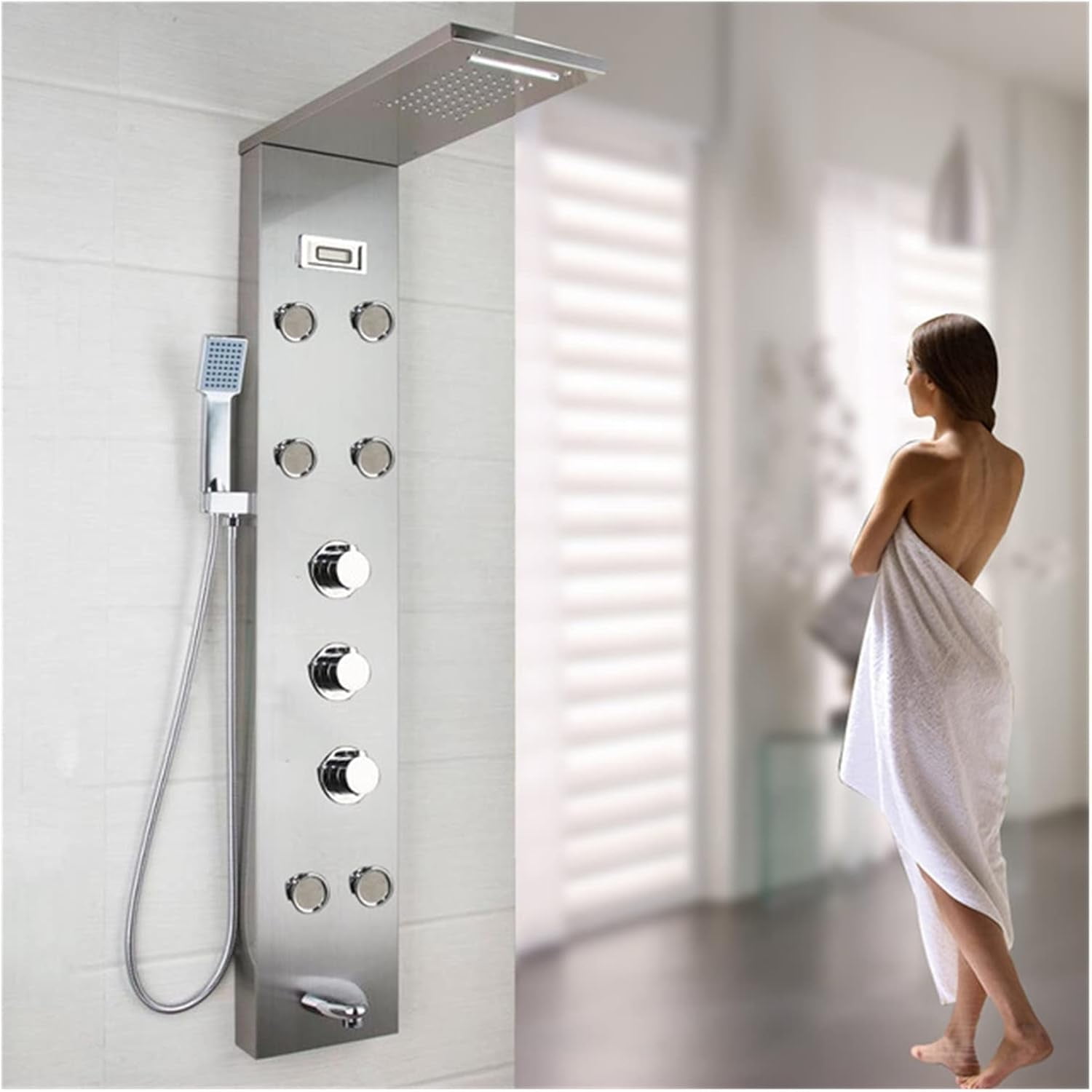 Rainfall Shower System LED Shower Panel Waterfall Rain Digital Display Shower Faucet Set SPA ...