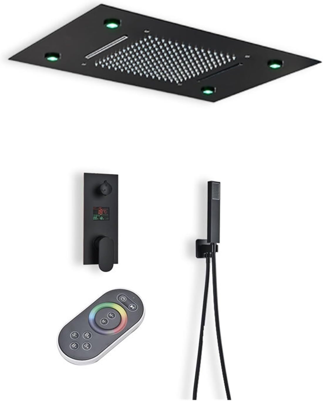 Rainfall Shower System LED Shower Set Black Ceiling Mount Shower ...