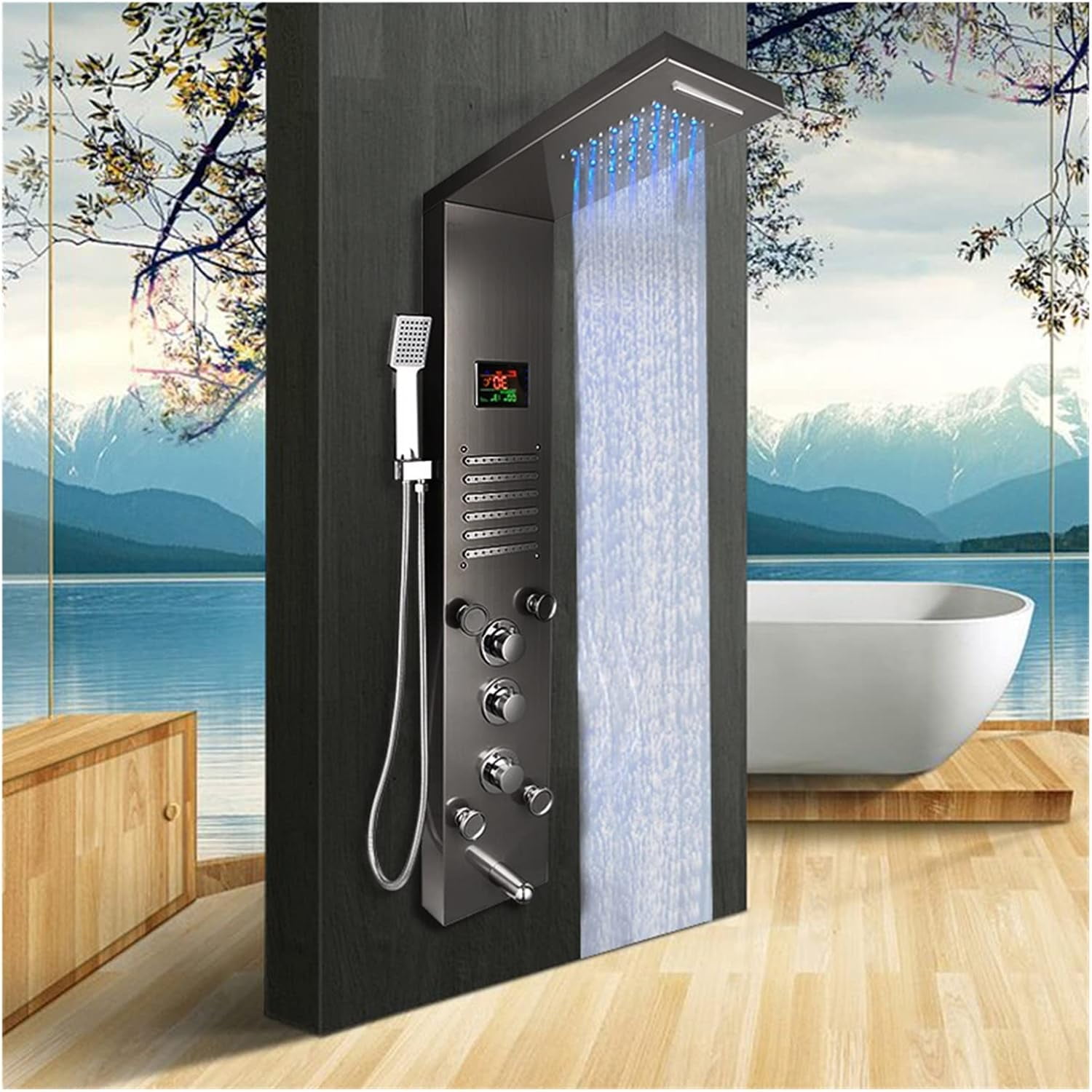 Rainfall Shower System Luxury Black/Brush Bathroom LED Shower Panel ...