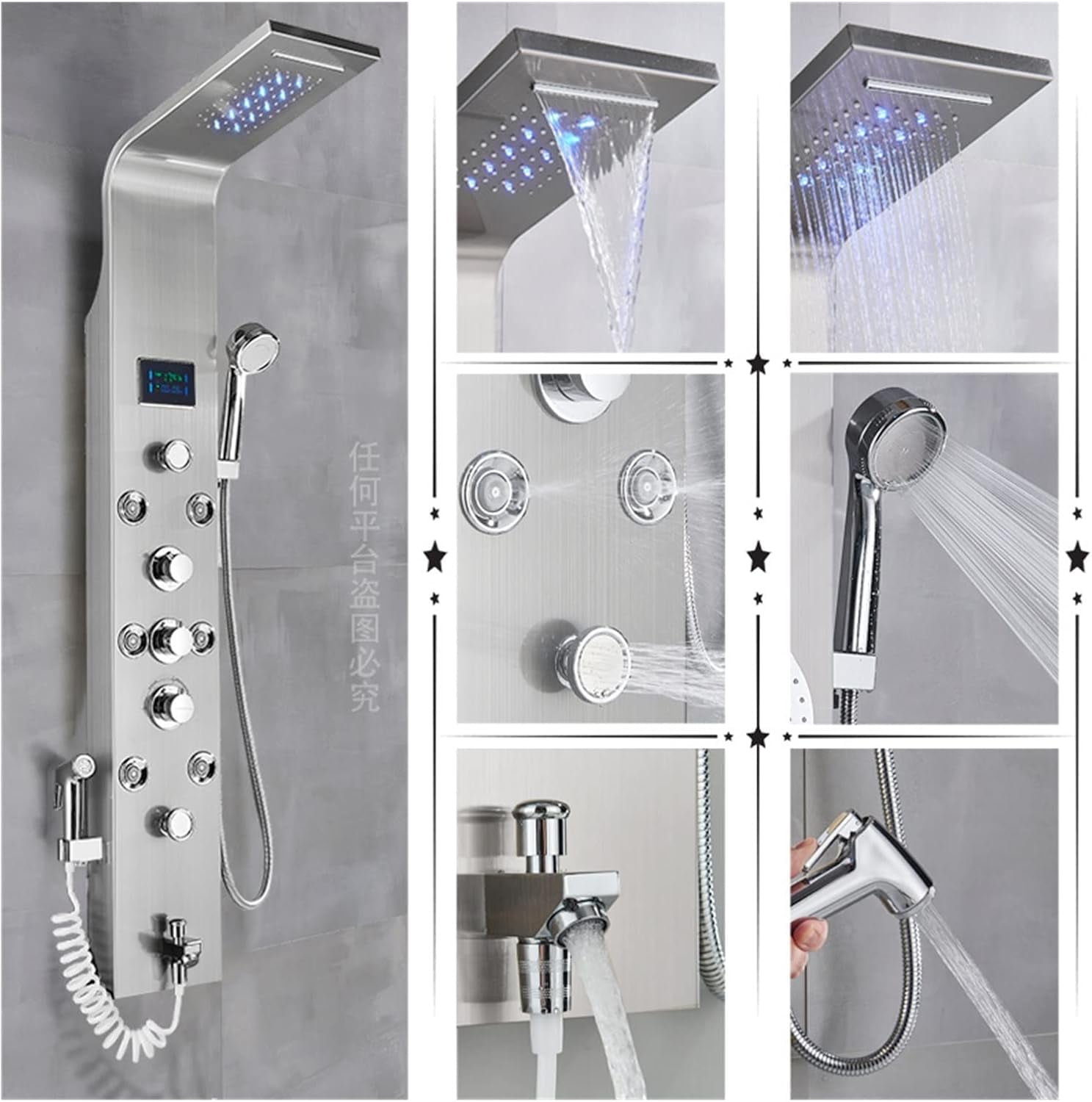 Rainfall Shower System Luxury Black/Brushed Bathroom Shower Faucet LED ...