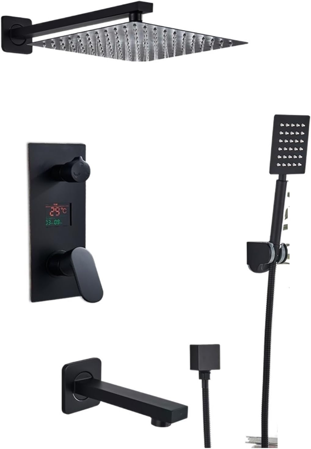 Rainfall Shower System Matte Black Bathroom Shower Faucet Set, Digital ...