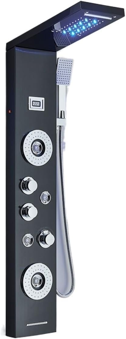 Rainfall Shower System Matte Black LED Shower Panel Waterfall Rain ...