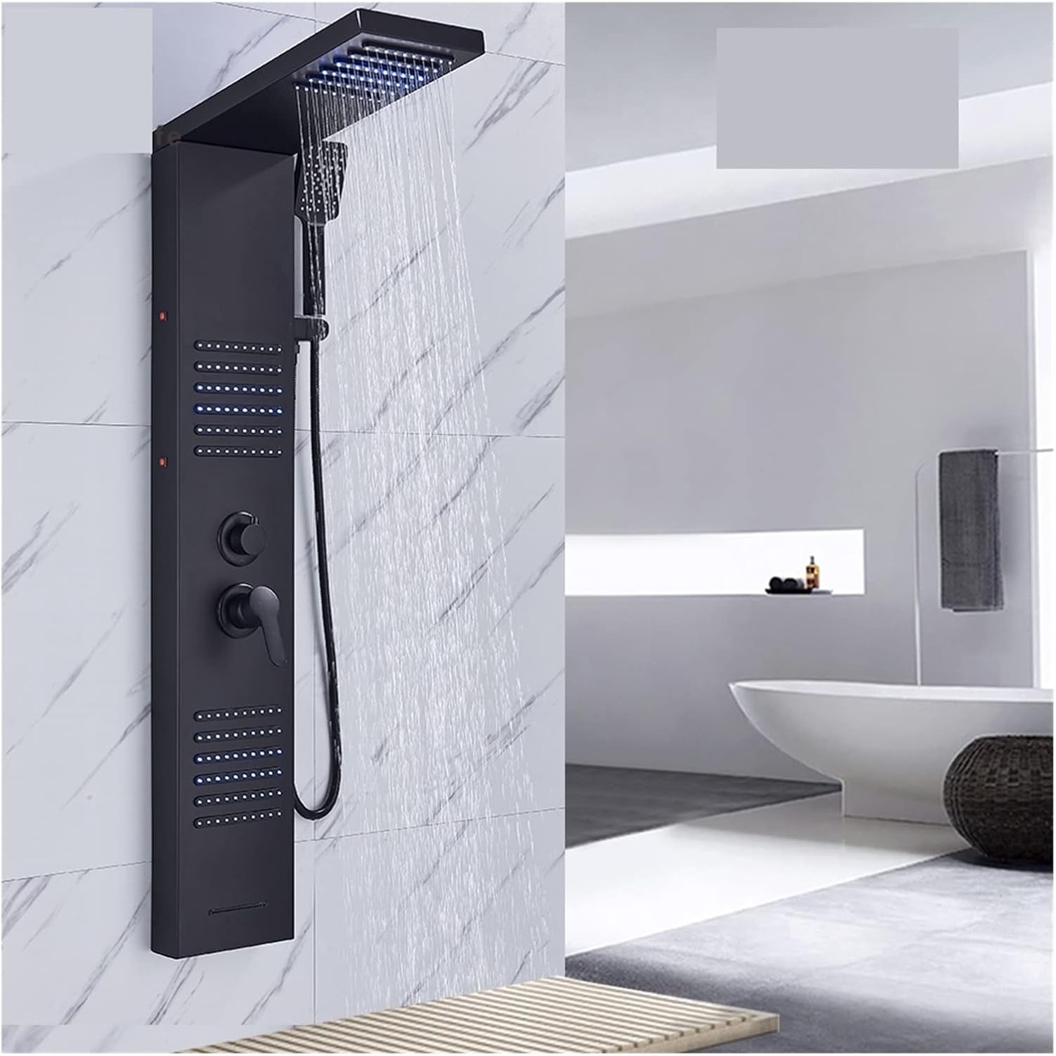 Rainfall Shower System Matte Black LED Shower Panel Waterfall Rain ...