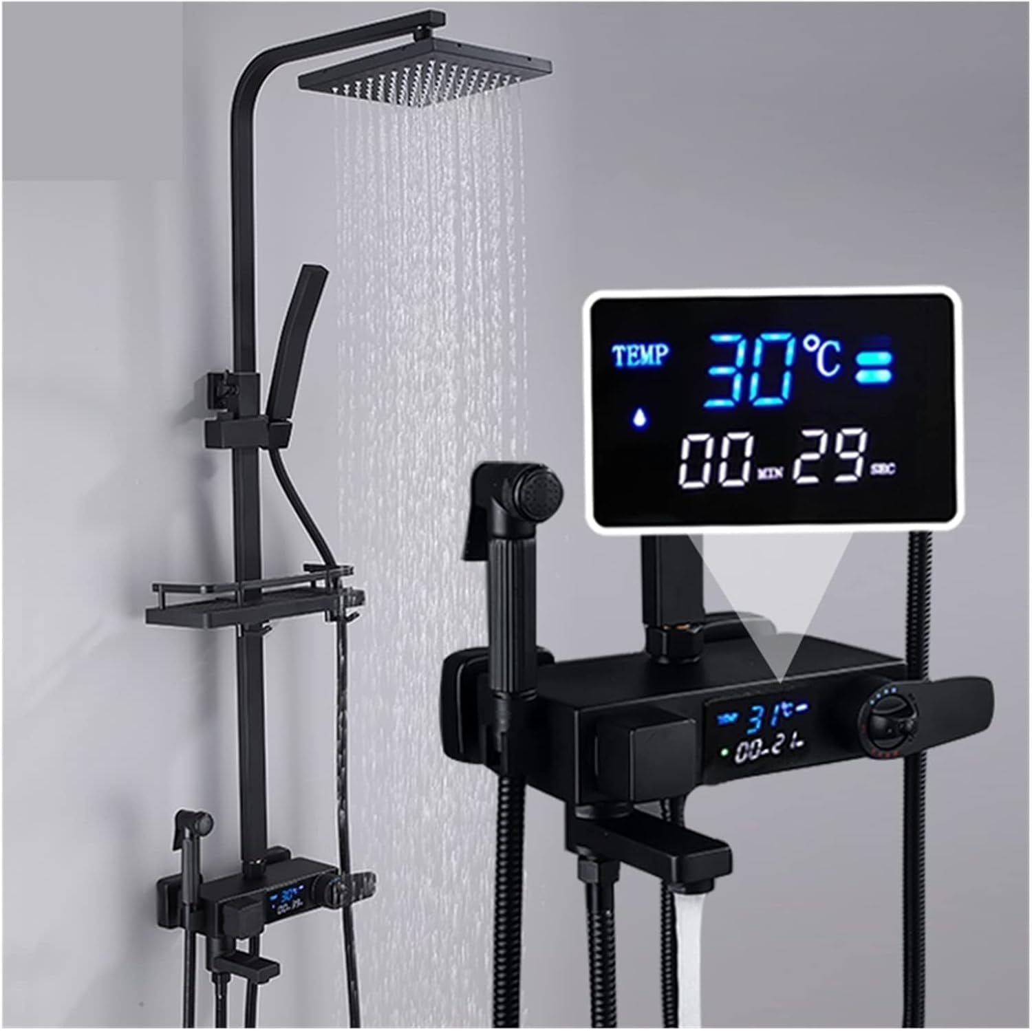 Rainfall Shower System Thermostatic Digital Display Shower Faucet Set ...