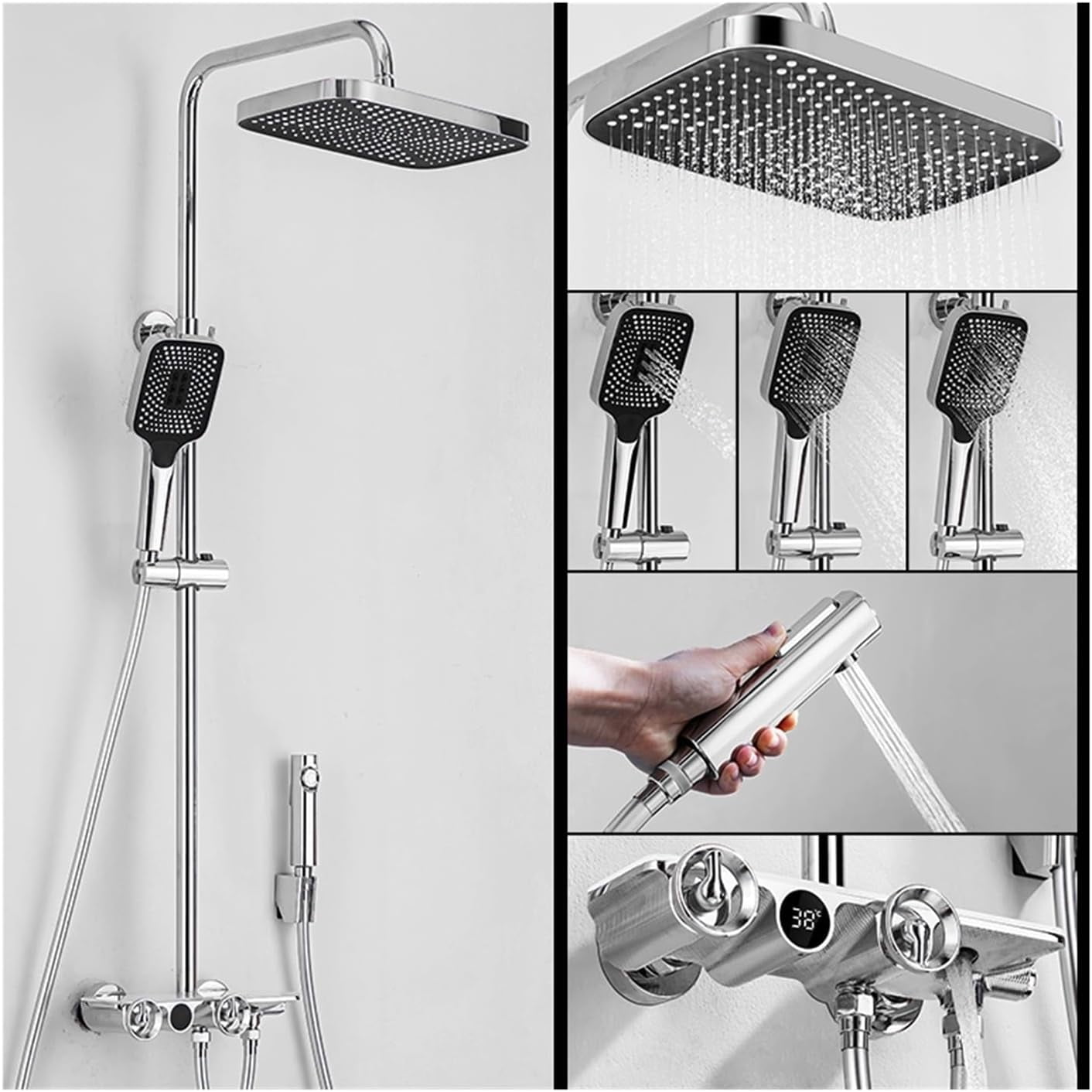 Rainfall Shower System Thermostatic Shower Faucets Sets,Digital Display ...
