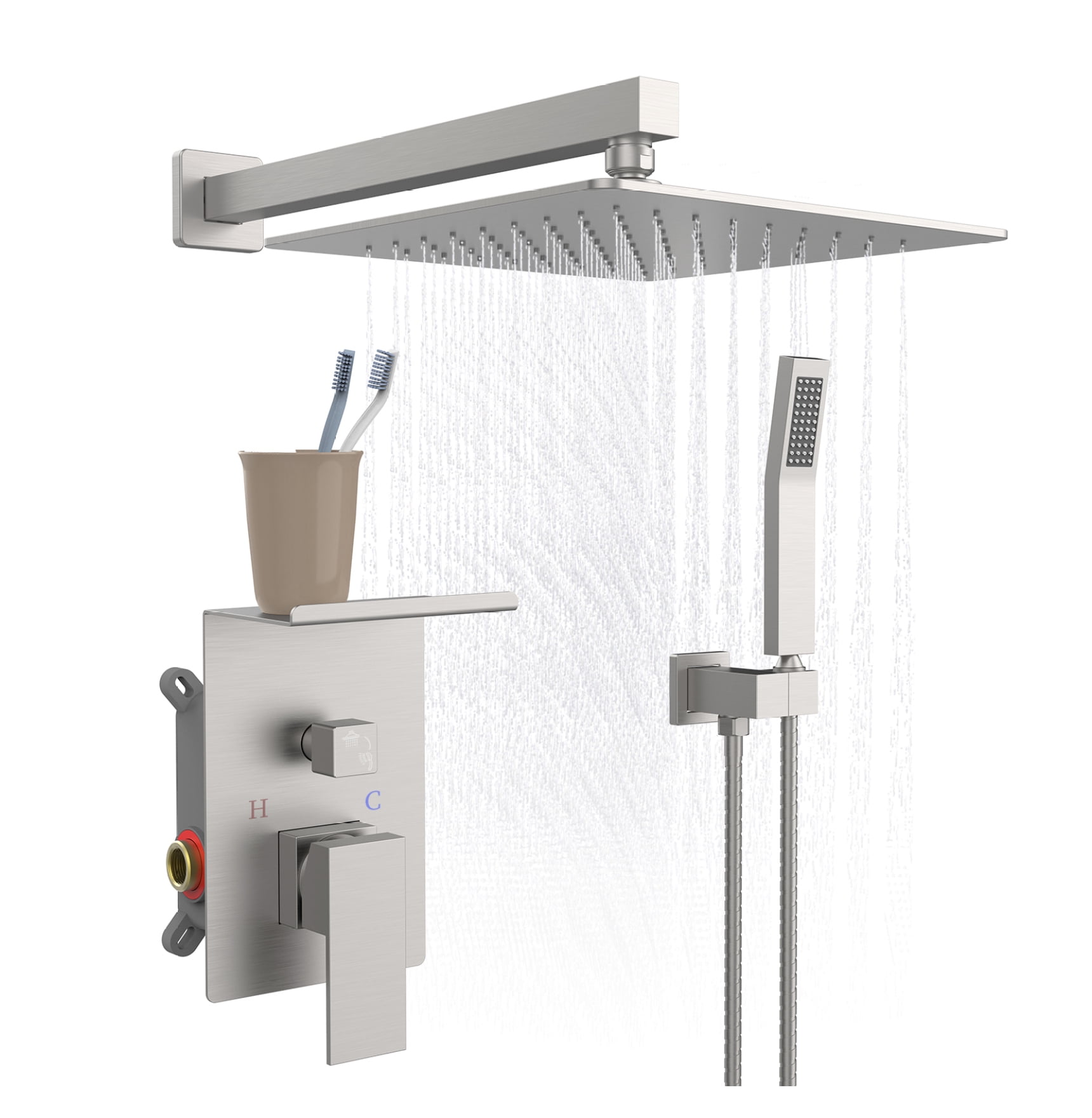 Rainfall Shower System With Storage Rack 10 inch Shower Faucet Set ...