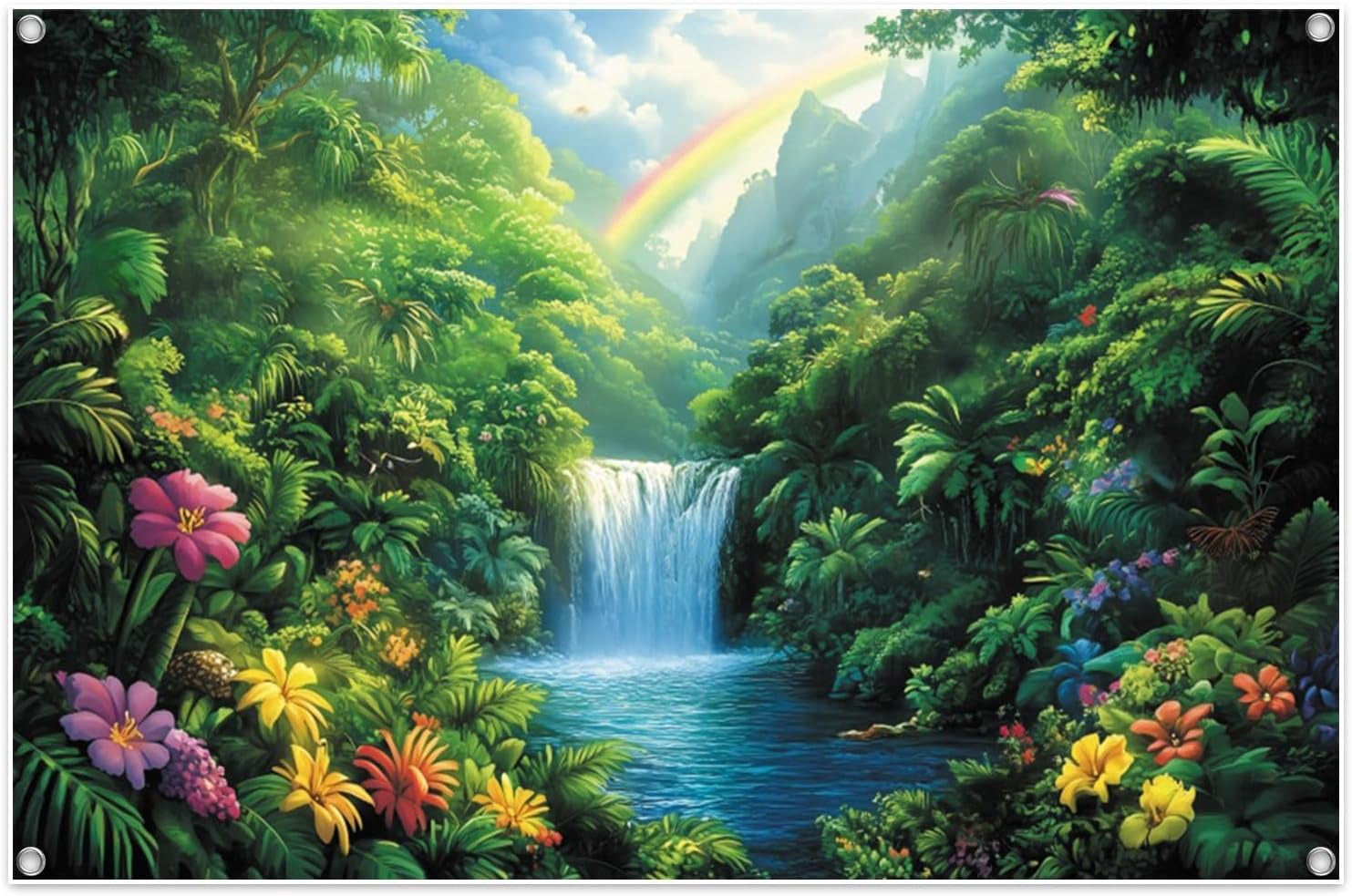 Rainforest 2026 Backdrop Jungle Waterfall Rainbow Vacation Religious ...