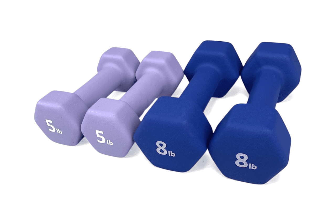 Rainforest Basics Neoprene Hex Dumbbell Hand Weights, 2 Pairs (5 lb + 8 ...