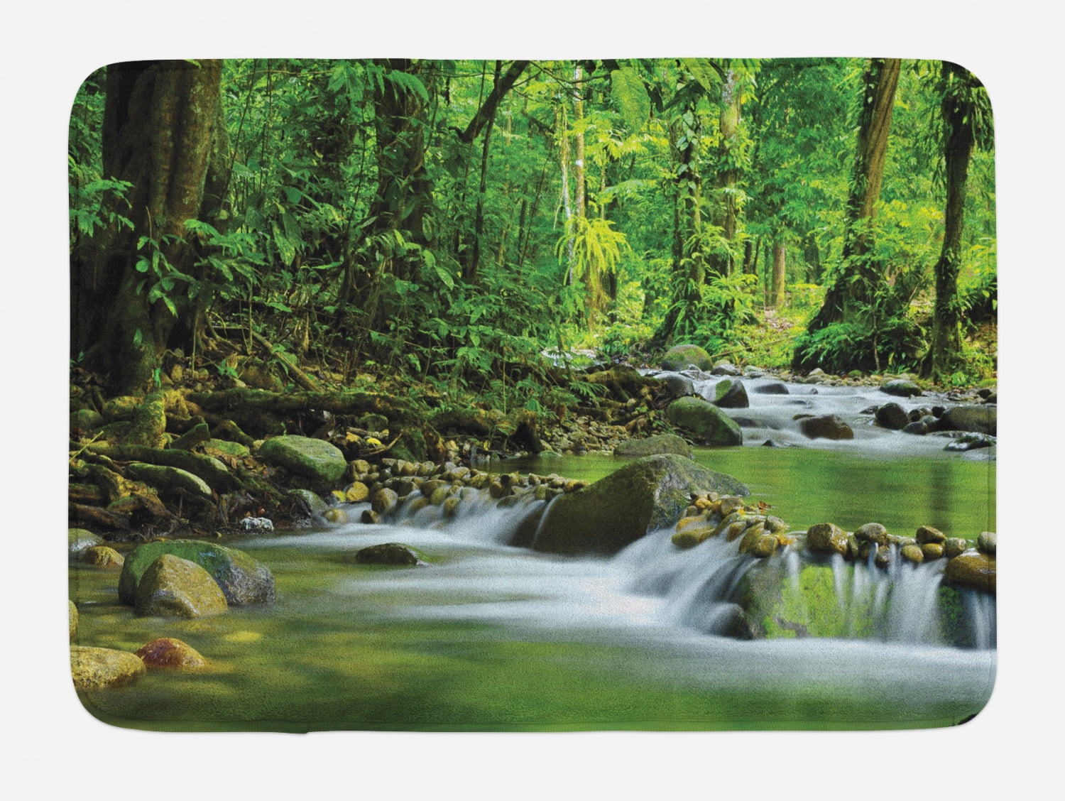 Rainforest Bath Mat, Mountain Stream in a Tropical Rain Forest Foliage ...