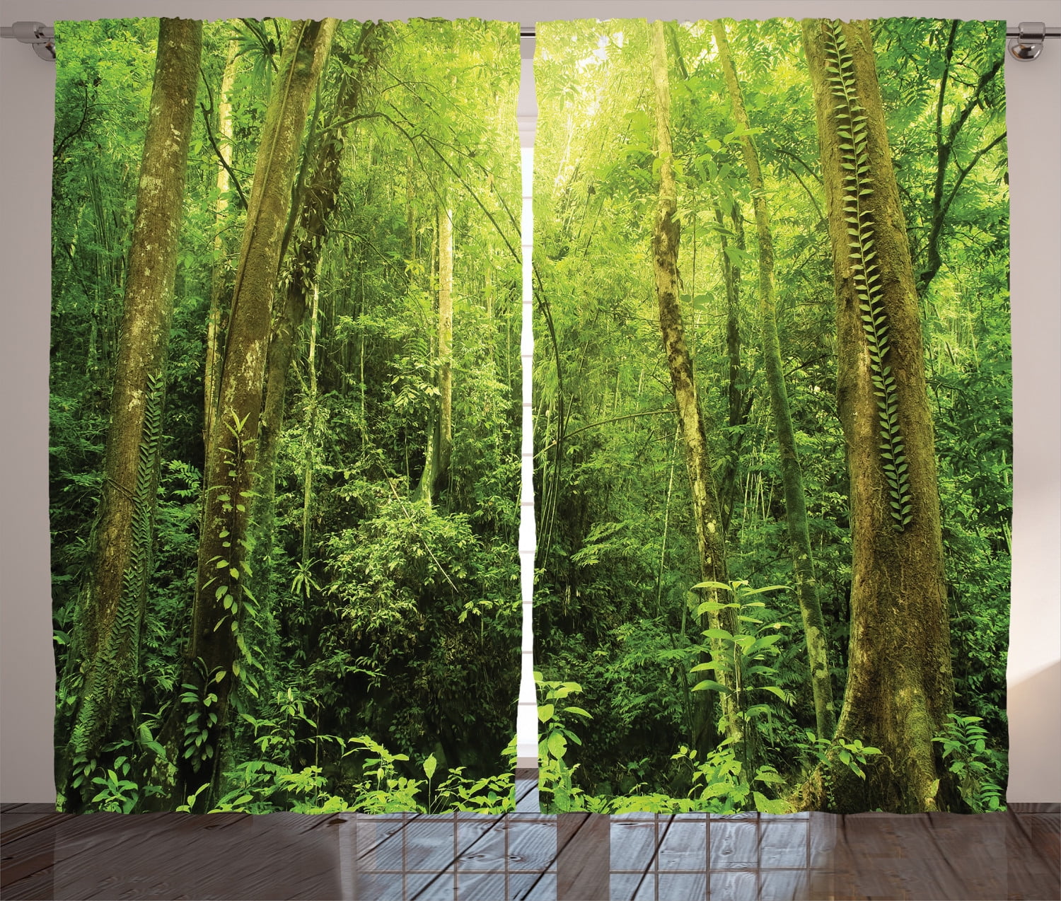 Ambesonne Tropical Curtains 2 Panel Set, Rainforest Landscape, 108" x ...