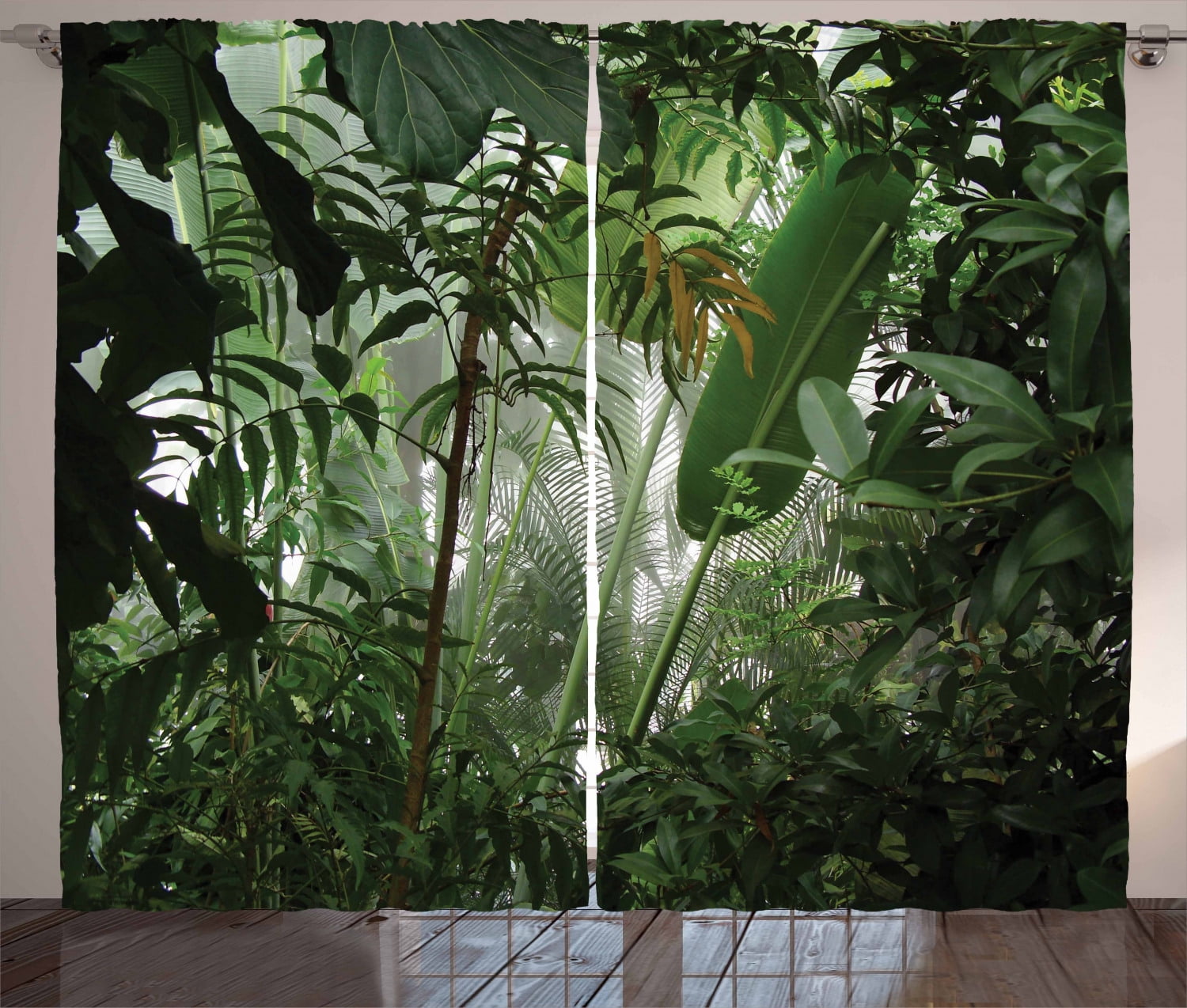 Ambesonne Green Curtains 2 Panel Set, Tropical Rainforest Wild, 108" x ...