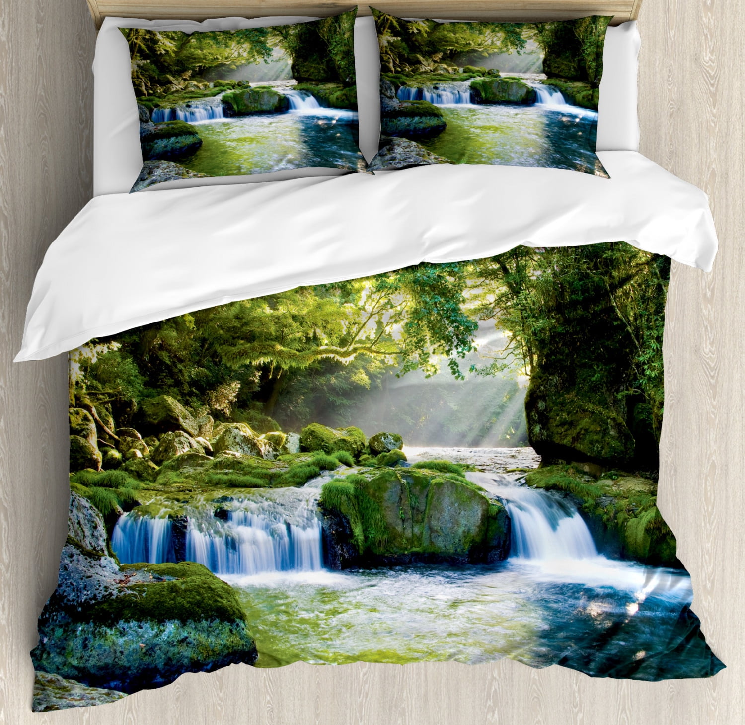 Rainforest Duvet Cover Set King Size, Foliage Jungle Misty Mountains ...