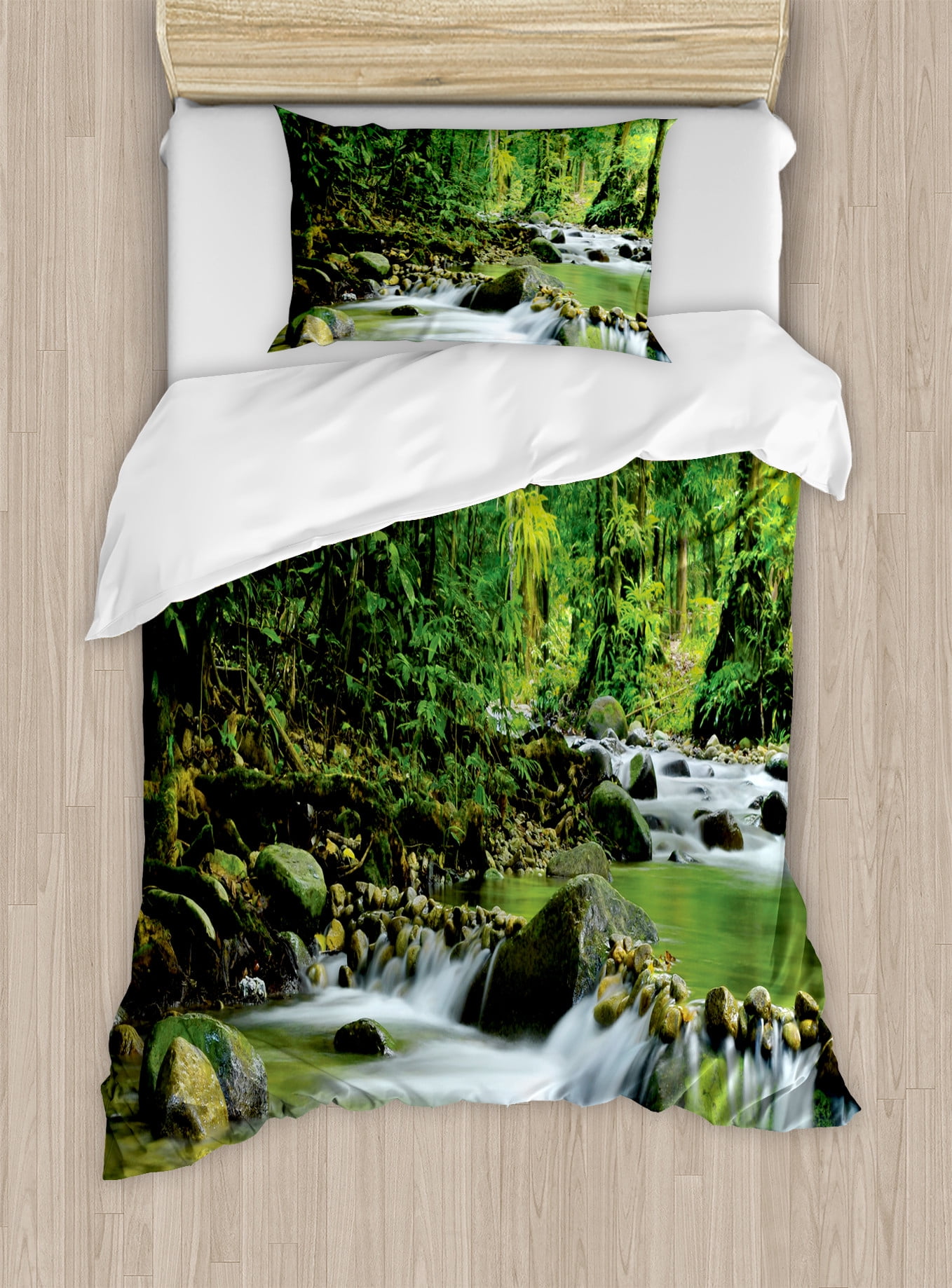 Rainforest Duvet Cover Set, Mountain Stream in a Tropical Rain Forest ...