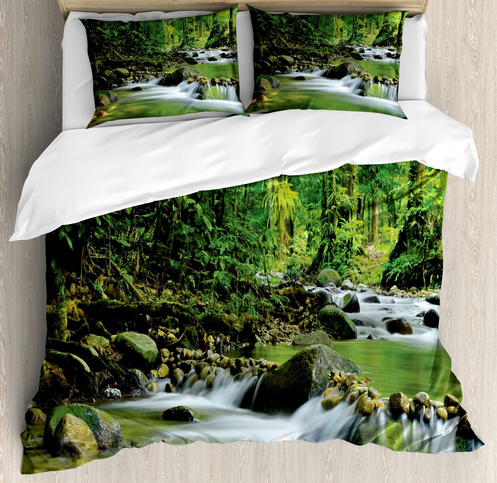 Rainforest Duvet Cover Set, Mountain Stream in a Tropical Rain Forest ...