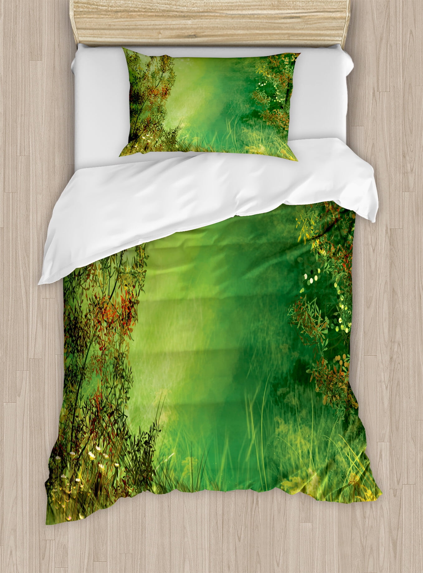 Rainforest Duvet Cover Set, Mystic Dreamland Butterflies Land Grass ...
