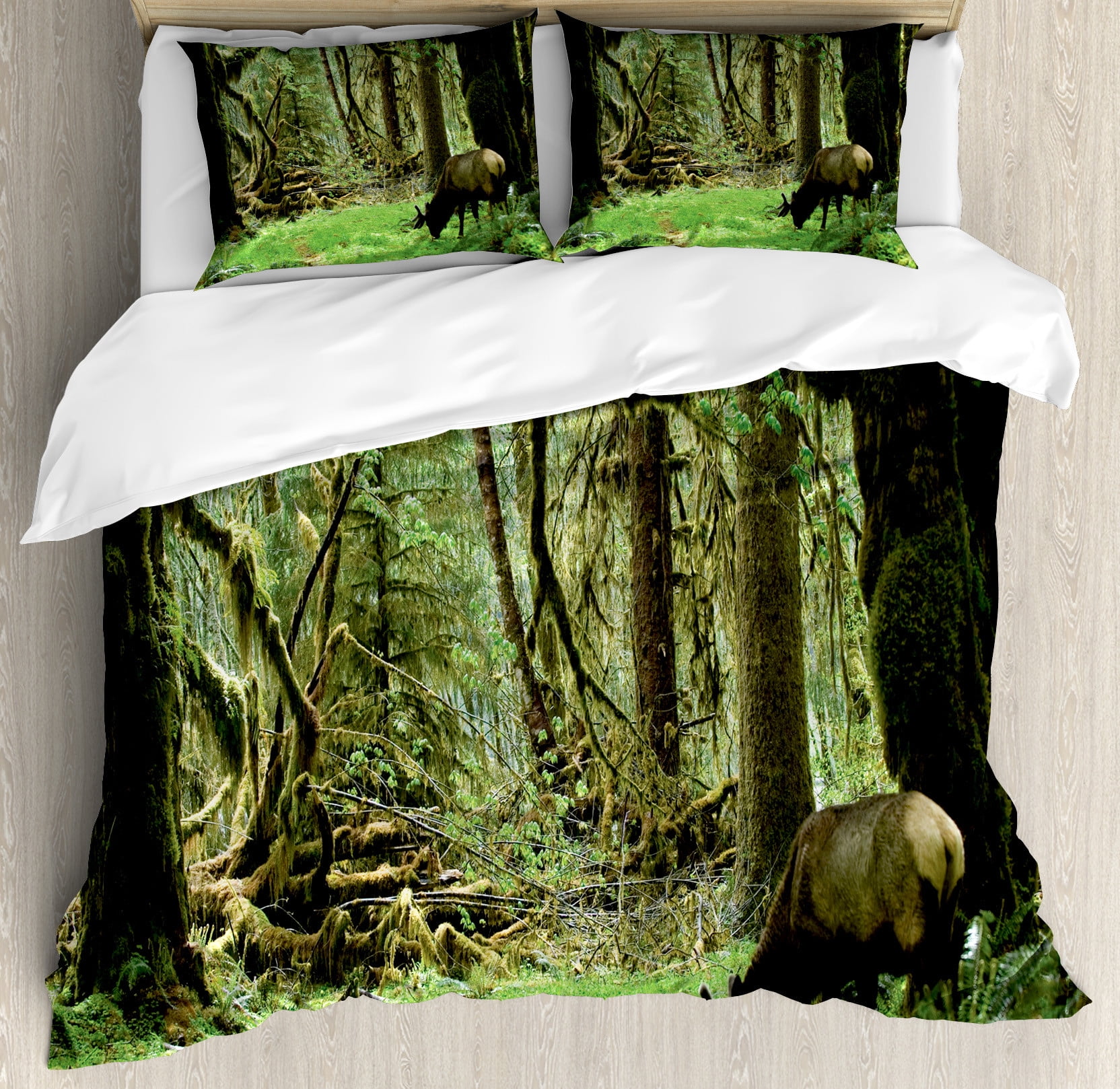 Rainforest Duvet Cover Set, Roosevelt Elk in Rain Forest Wildlife ...