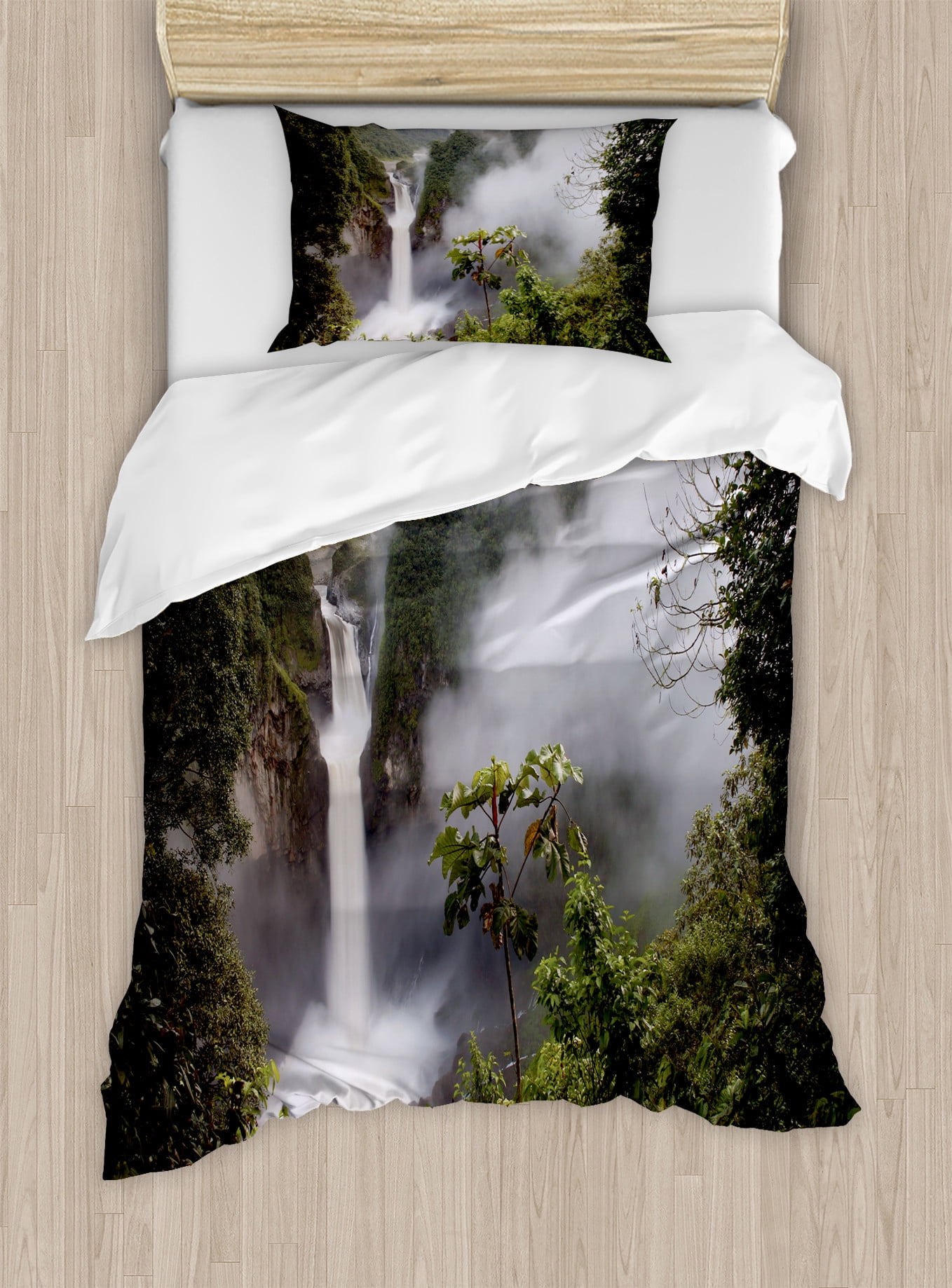 Rainforest Duvet Cover Set, San Rafael Falls Ecuador Misty Natural ...