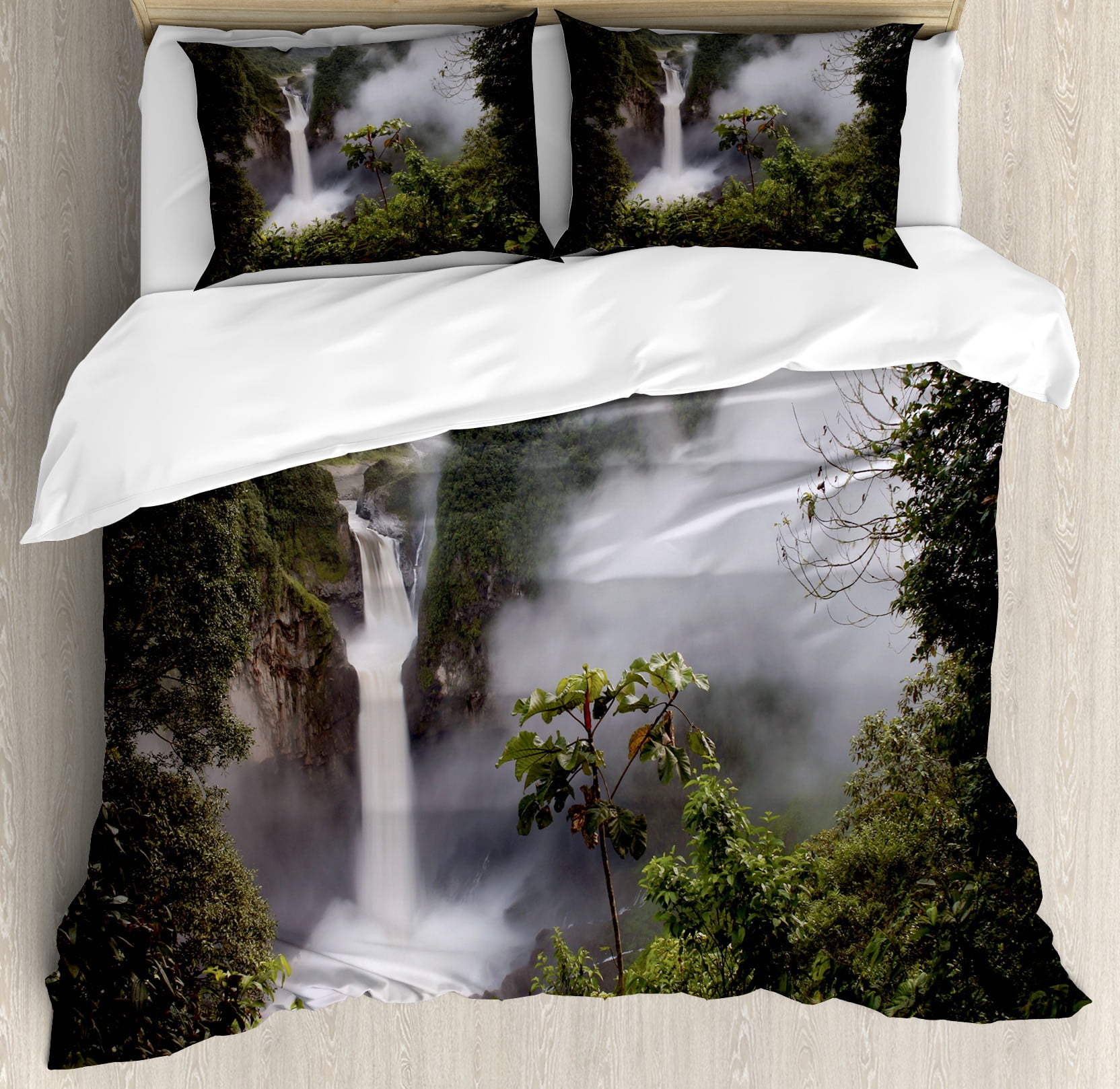 Rainforest Duvet Cover Set, San Rafael Falls Ecuador Misty Natural ...