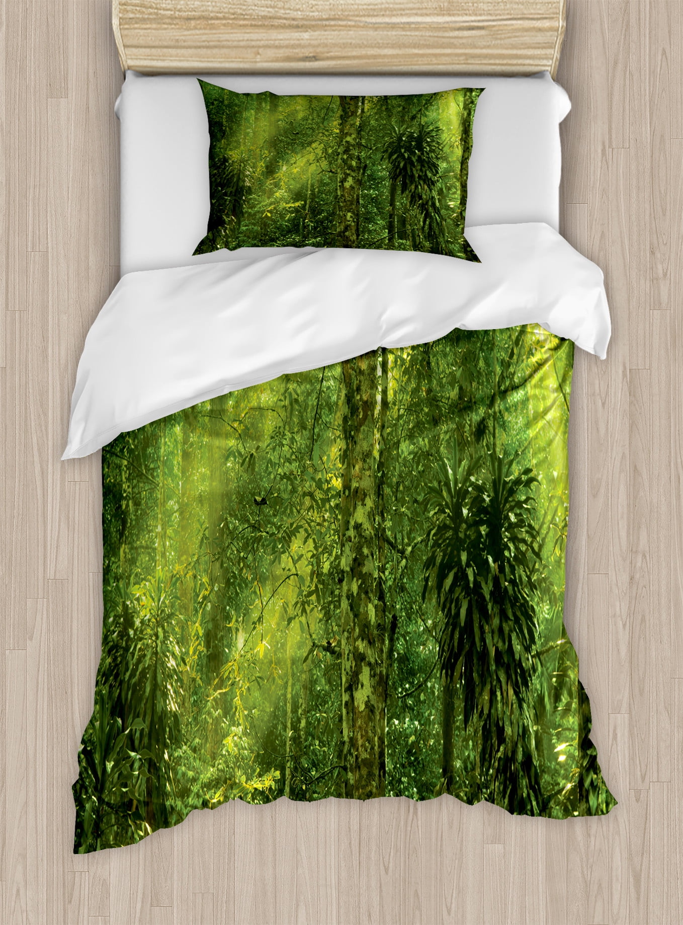 Rainforest Duvet Cover Set, Sun Beaming into Tropical Forest Adventure ...