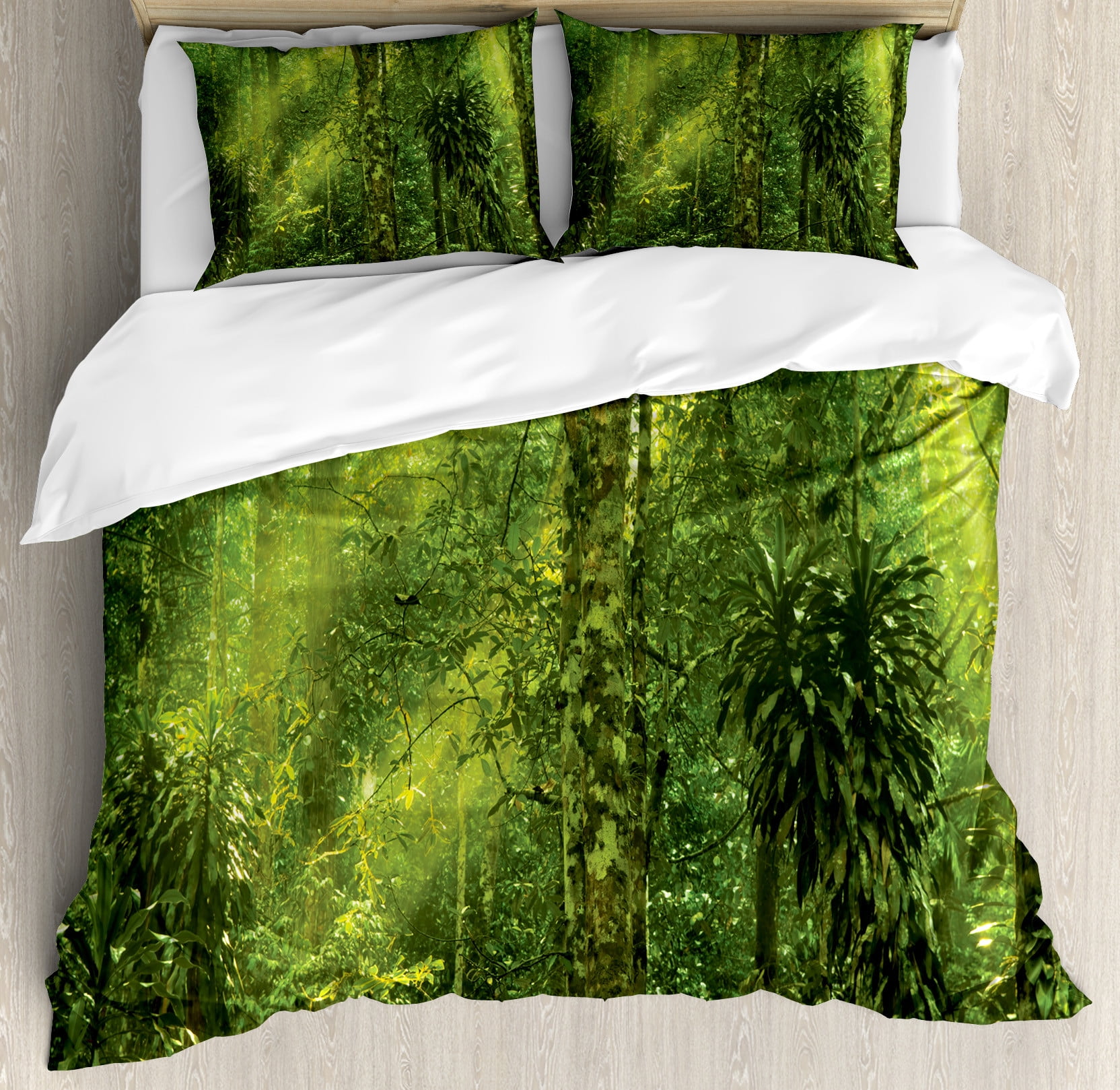 Rainforest Duvet Cover Set, Sun Beaming into Tropical Forest Adventure ...
