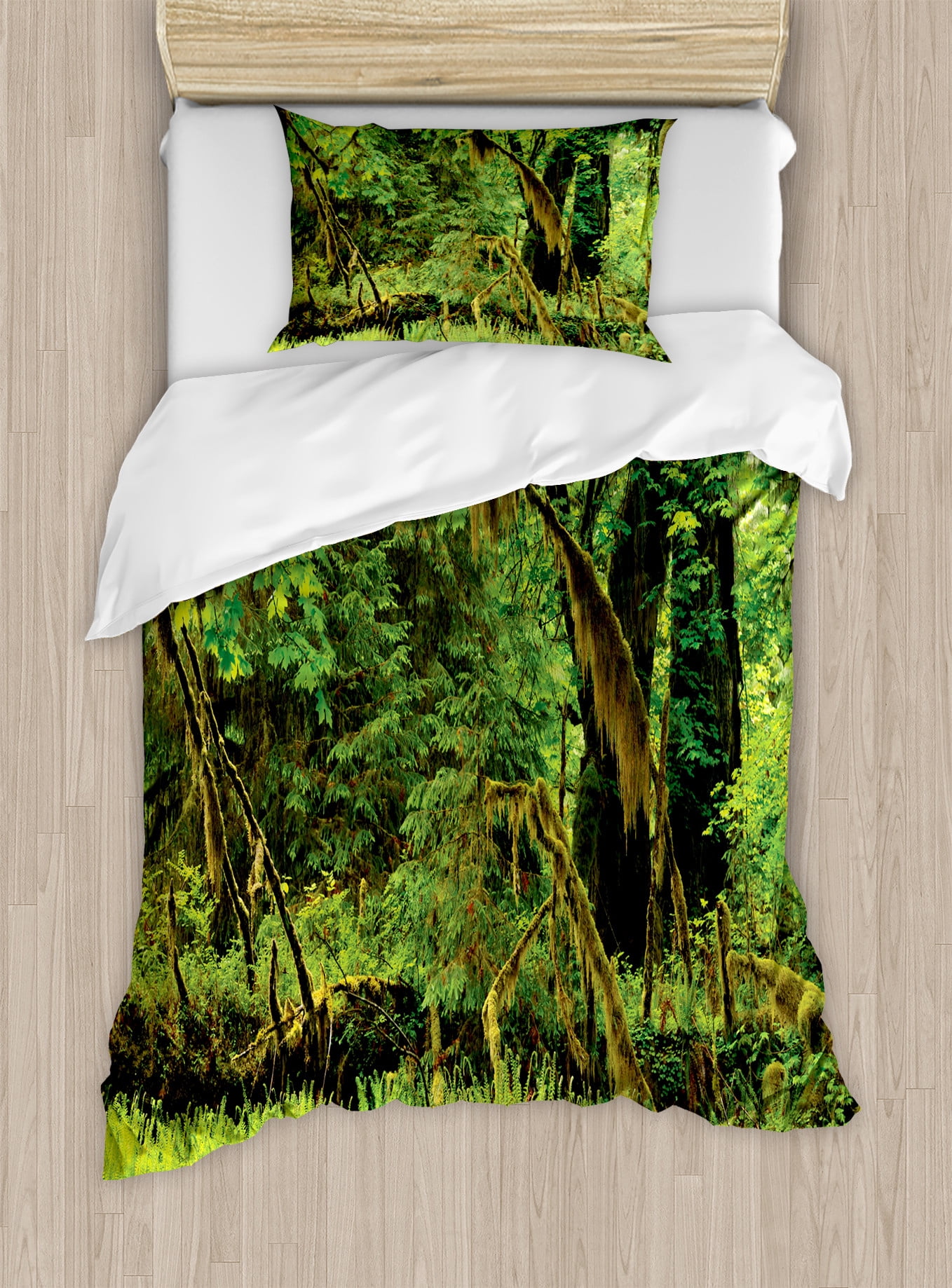 Rainforest Duvet Cover Set, Trees with Moss Natural Paradise Silence in ...
