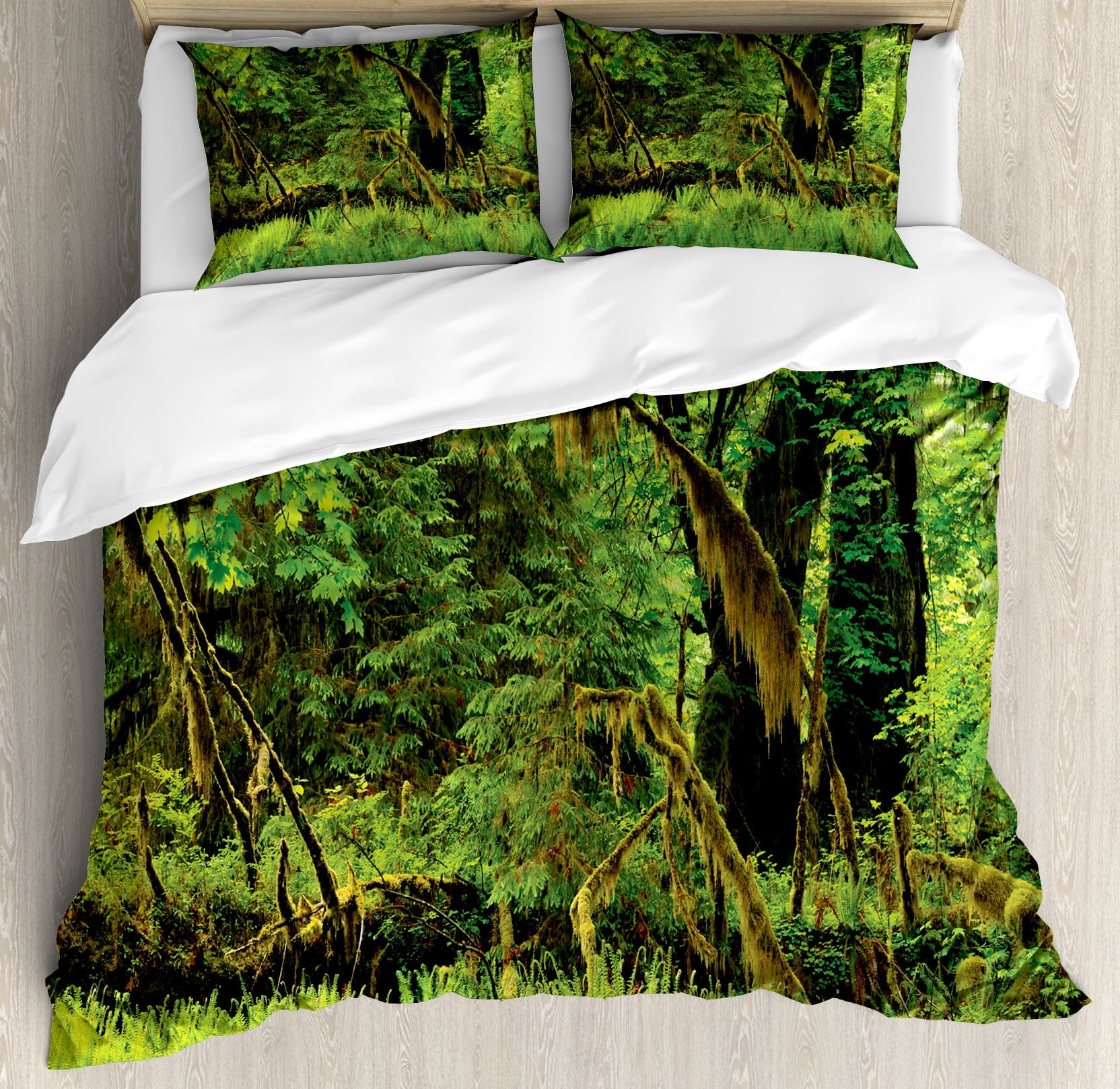 Rainforest Duvet Cover Set, Trees with Moss Natural Paradise Silence in ...