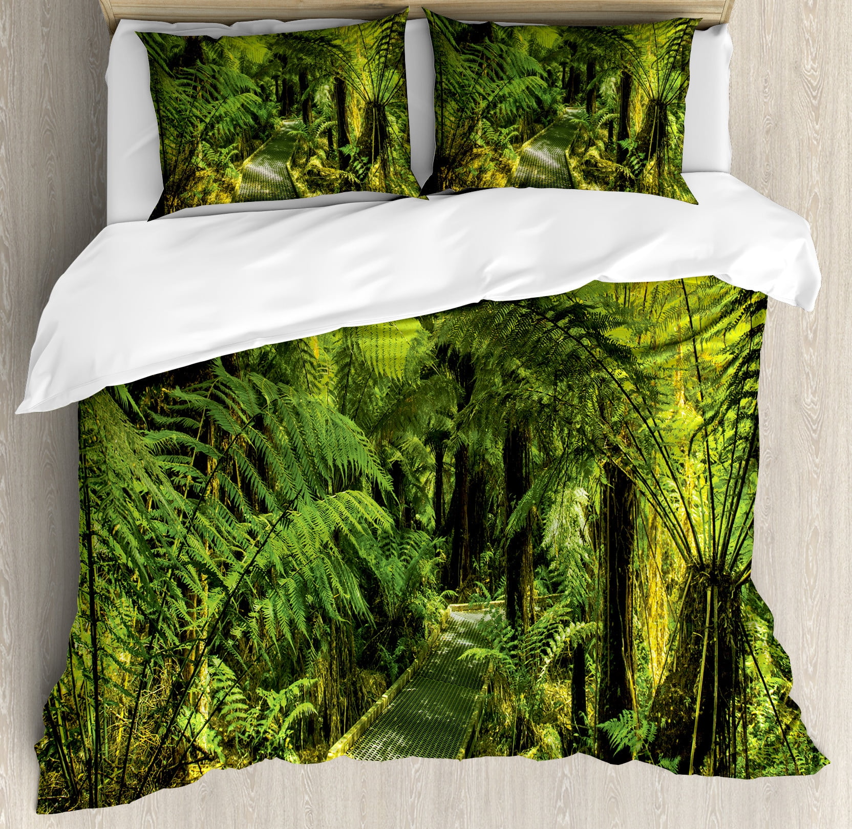 Rainforest Duvet Cover Set, Rainforest Walkway Board Ferns Wet Rural ...
