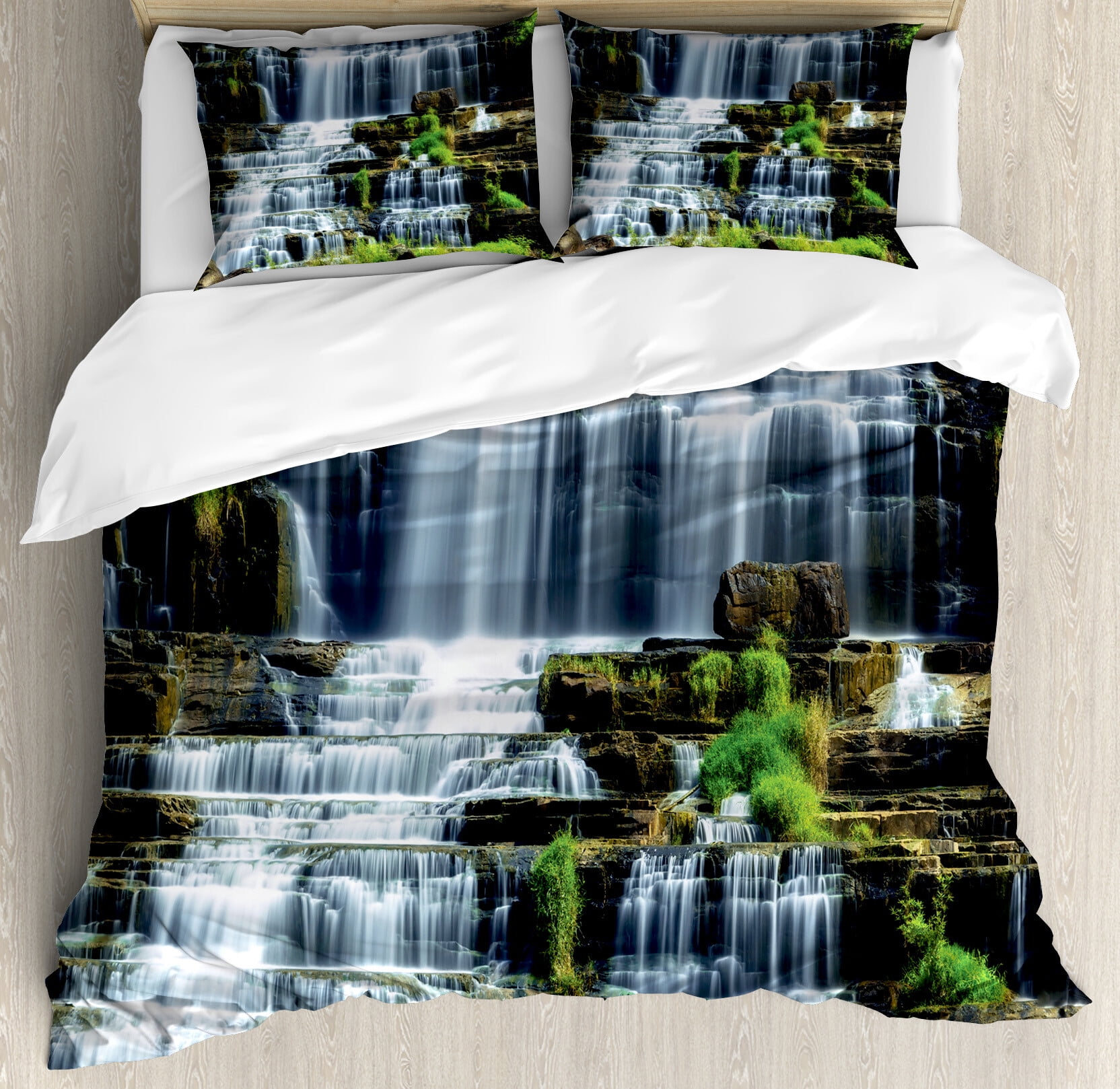 Rainforest Duvet Cover Set, Waterfall in the Middle of Tropical Jungle ...