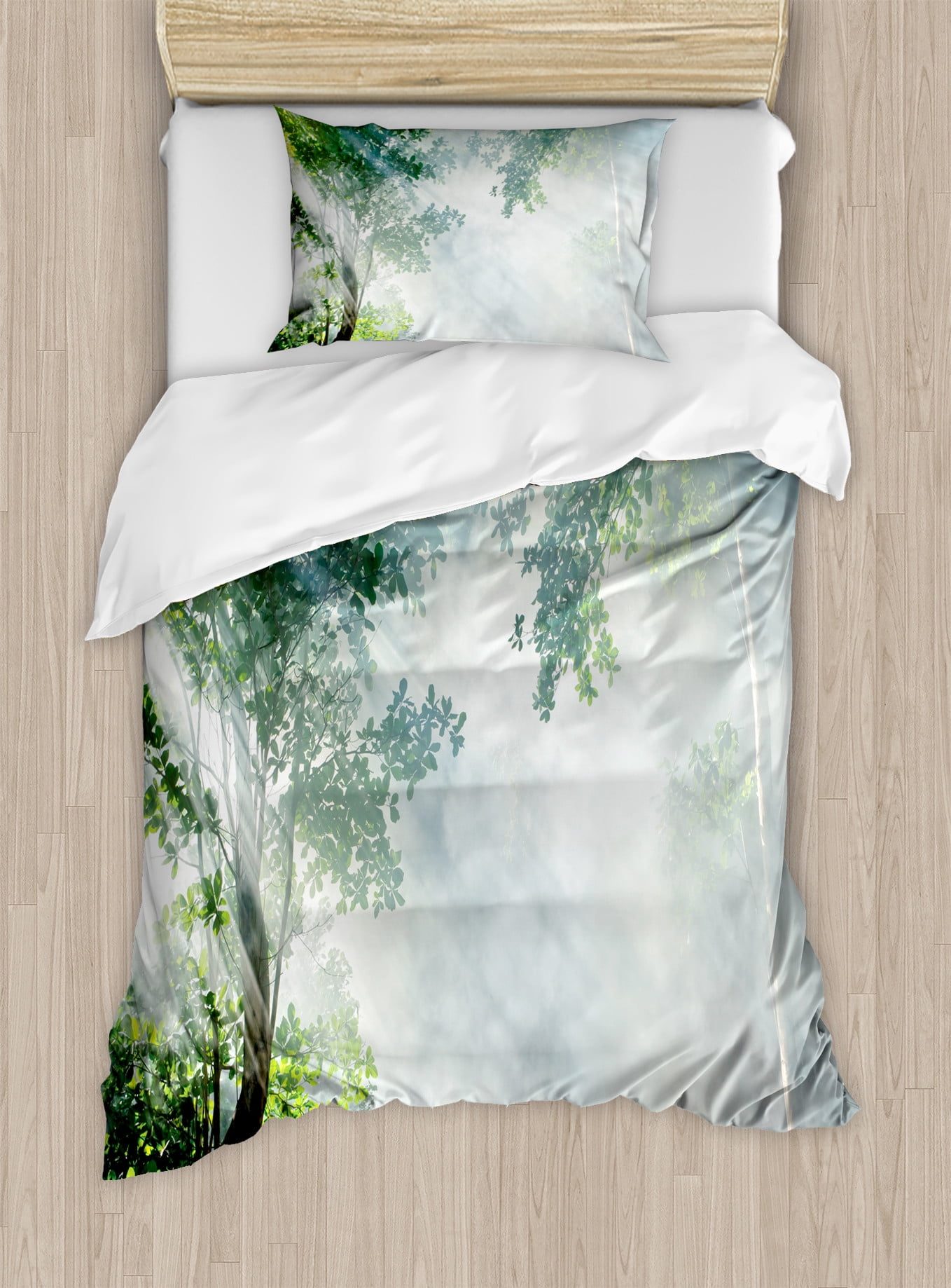 Rainforest Duvet Cover Sets, Sunbeam Between Shadows of Trees Idyllic ...