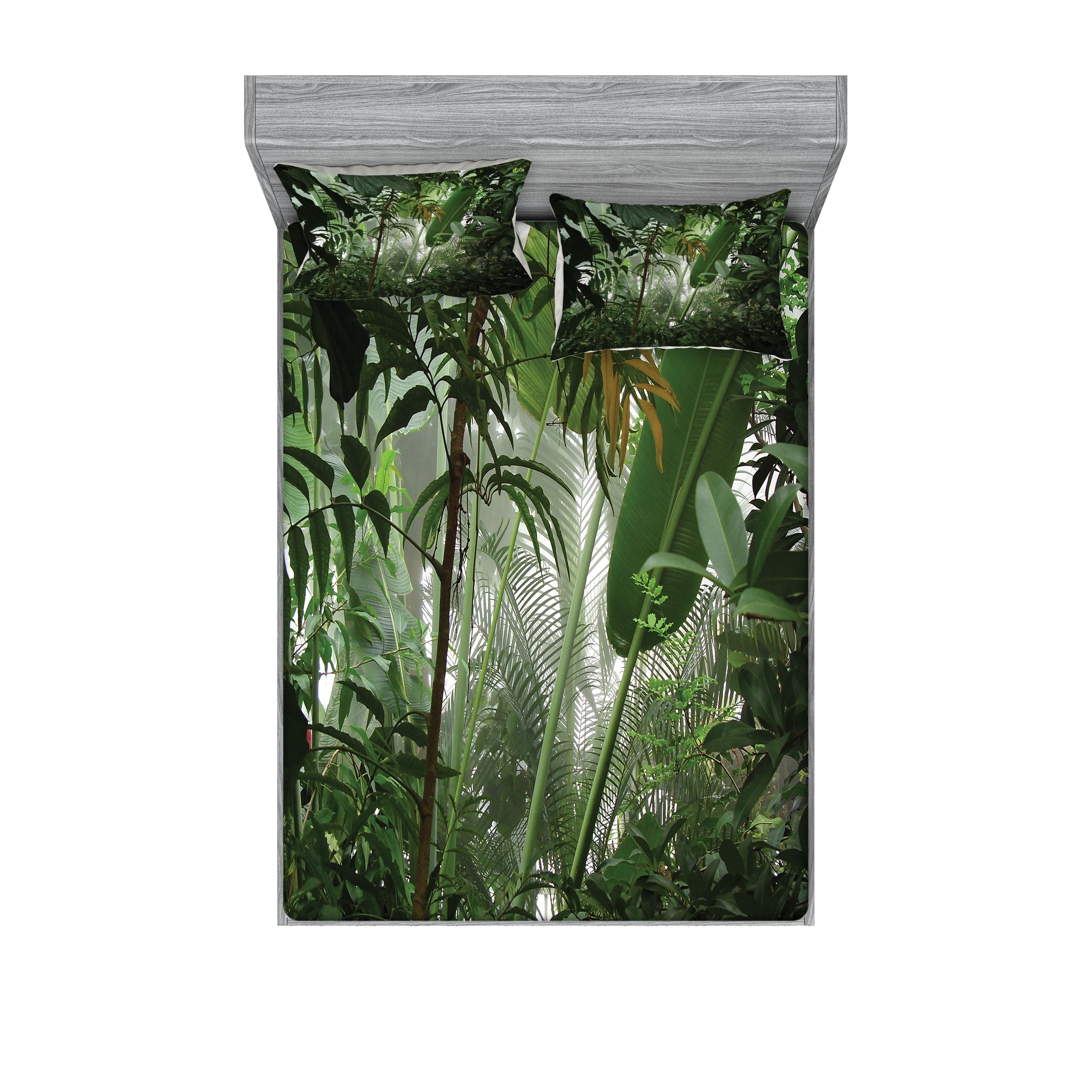 Rainforest Fitted Sheet & Pillow Sham Set, Tropical Rainforest ...
