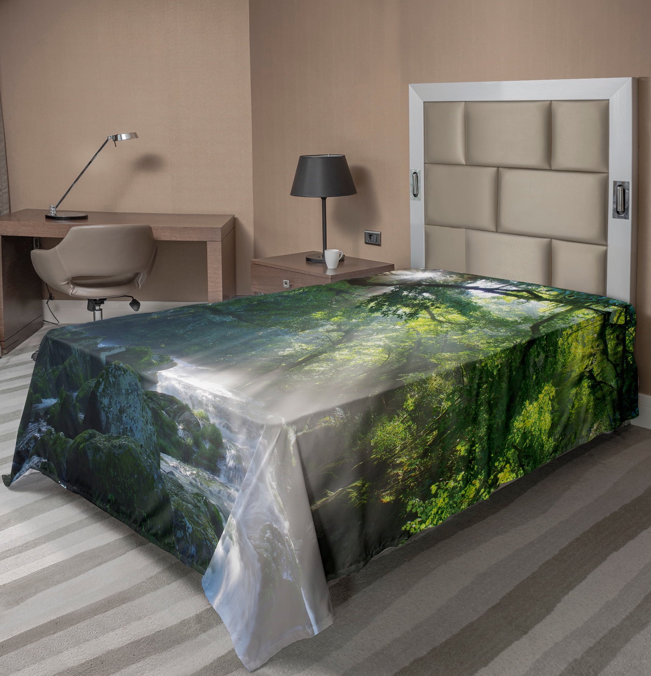 Rainforest Flat Sheet, Stream in the Jungle Stones Under Shadows of ...