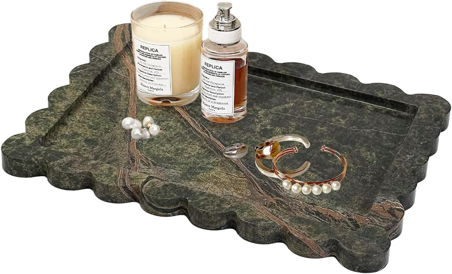 Rainforest Green Marble Tray 12" X 9" for Bathroom and Kitchen Counter ...