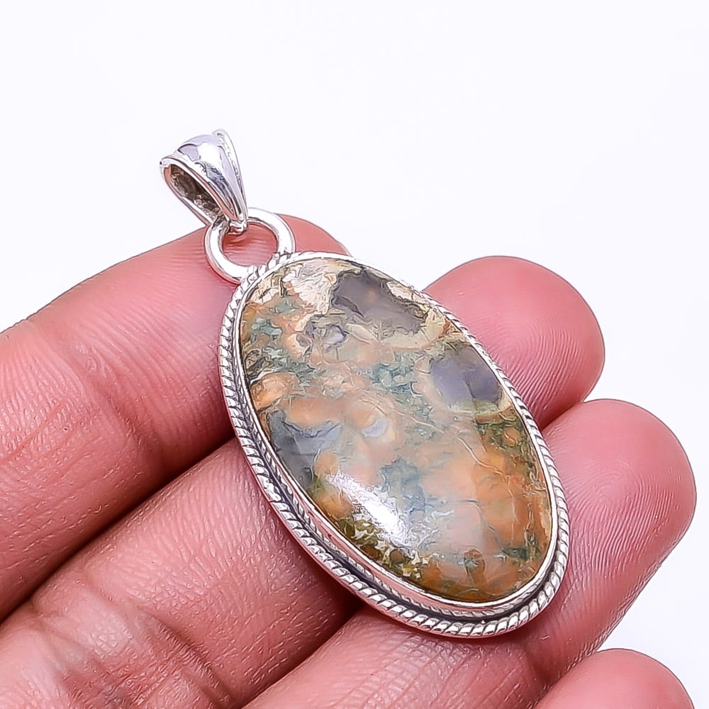 Rainforest Jasper -Australia 925 Silver Plated Pendant 1.76", Olive ...