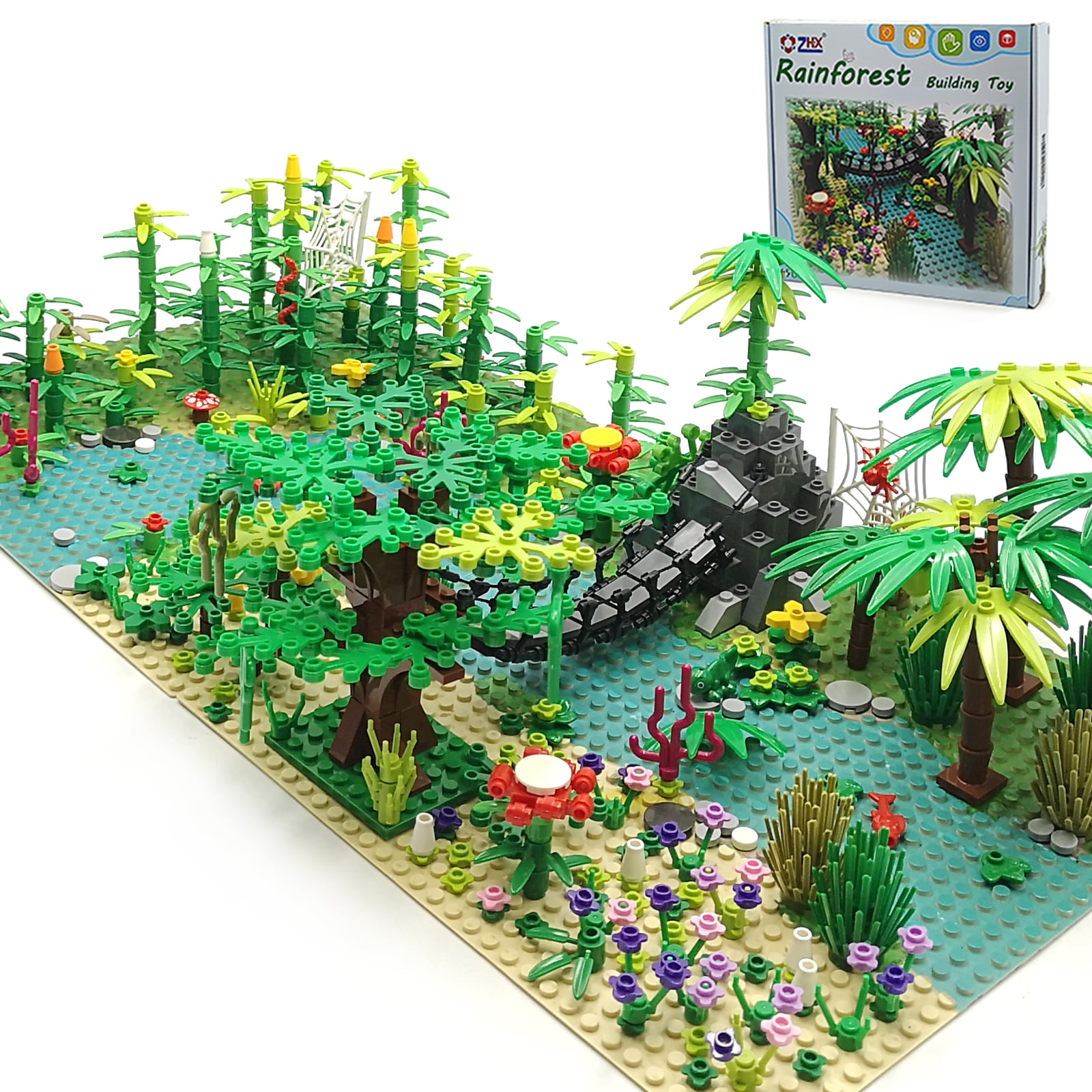 Rainforest Jungle Bridge Building Block Toys with 2pcs Baseplates(10x10 ...