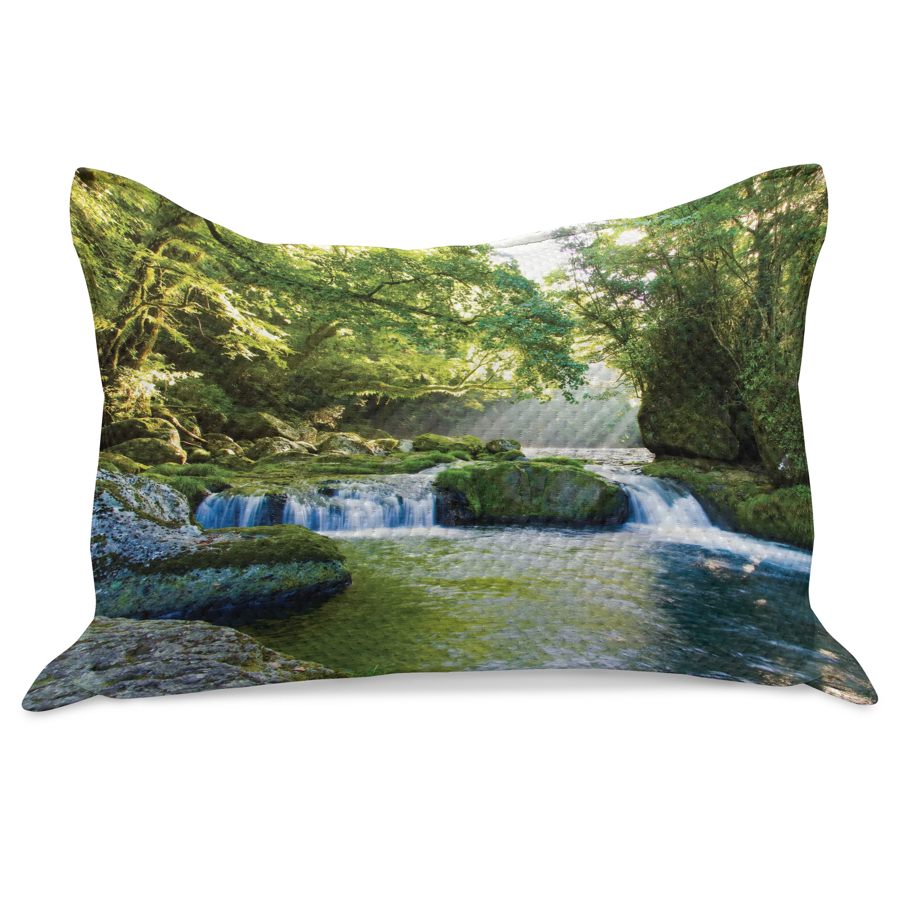 Rainforest Knitted Quilt Pillowcover, Foliage Jungle Misty Mountains ...