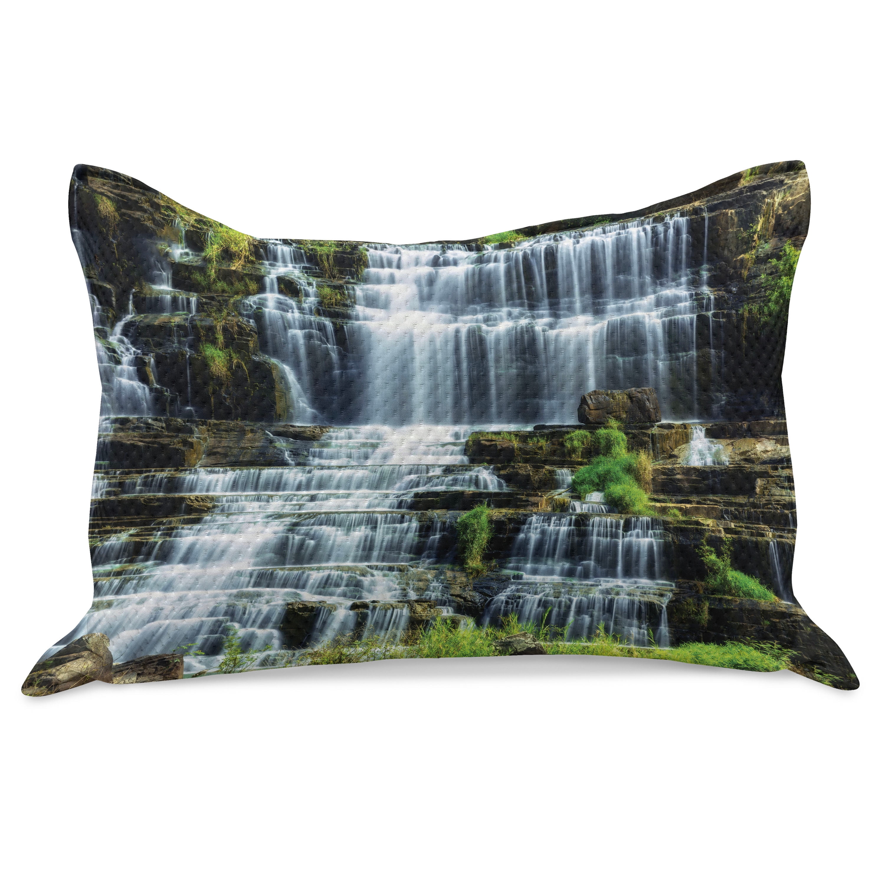 Rainforest Knitted Quilt Pillowcover, Waterfall in the Middle of ...