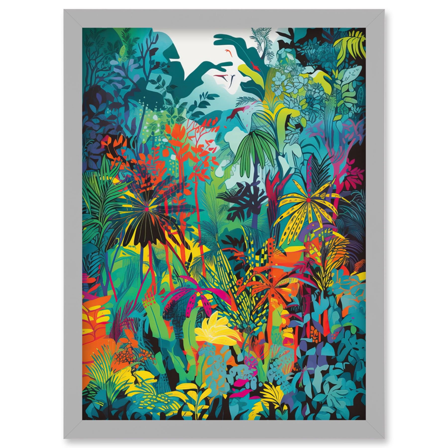 Rainforest Landscape Vibrant Multicoloured Nature Artwork Framed Wall ...