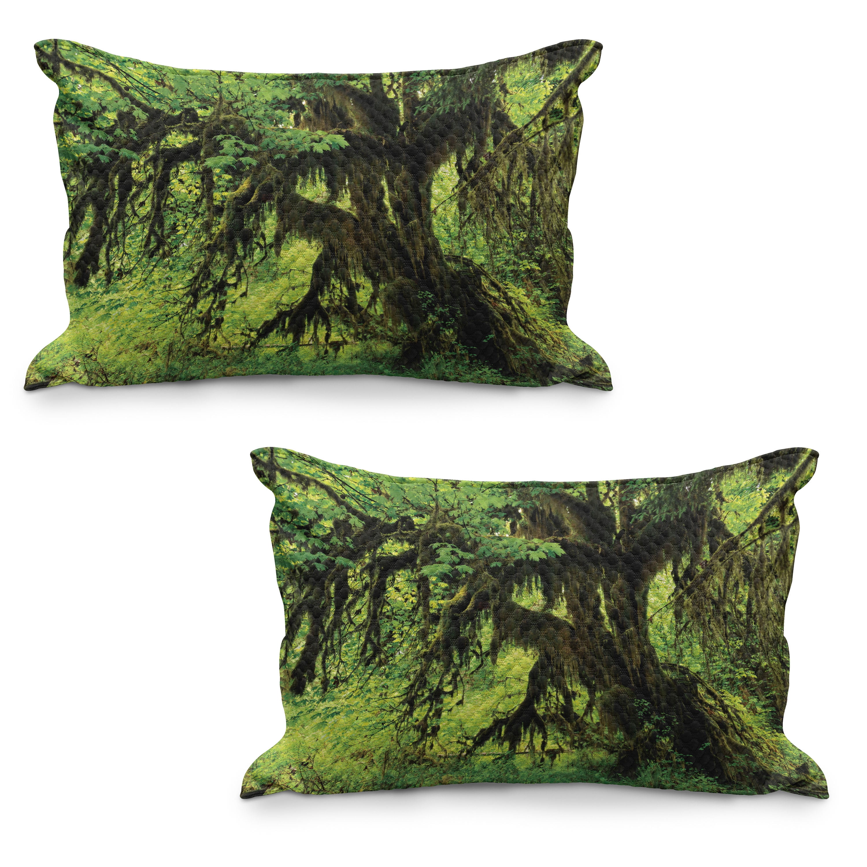Rainforest Quilted Pillowcover Set of 2, Tree with Moss in the Jungle ...