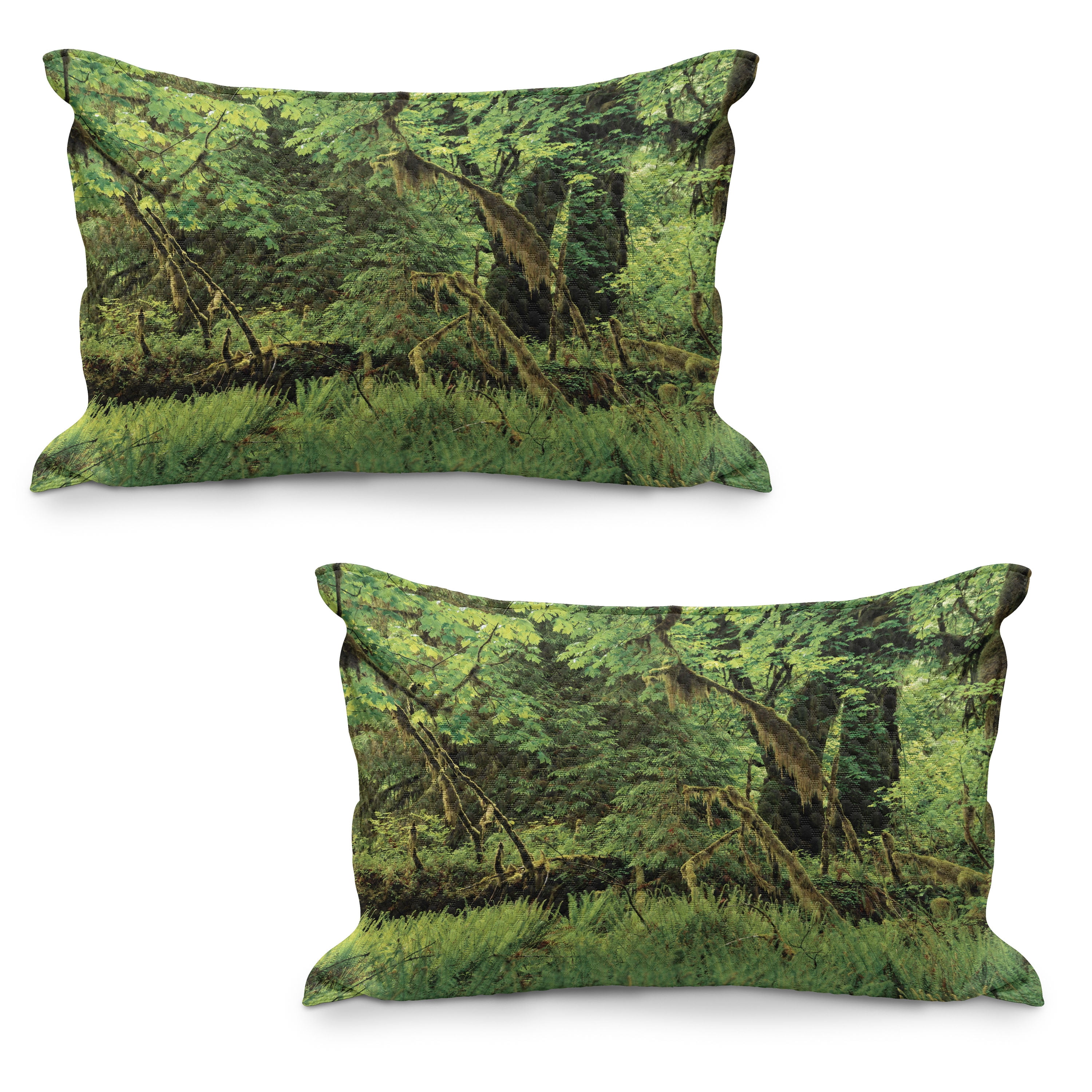 Rainforest Quilted Pillowcover Set of 2, Trees with Moss Natural ...