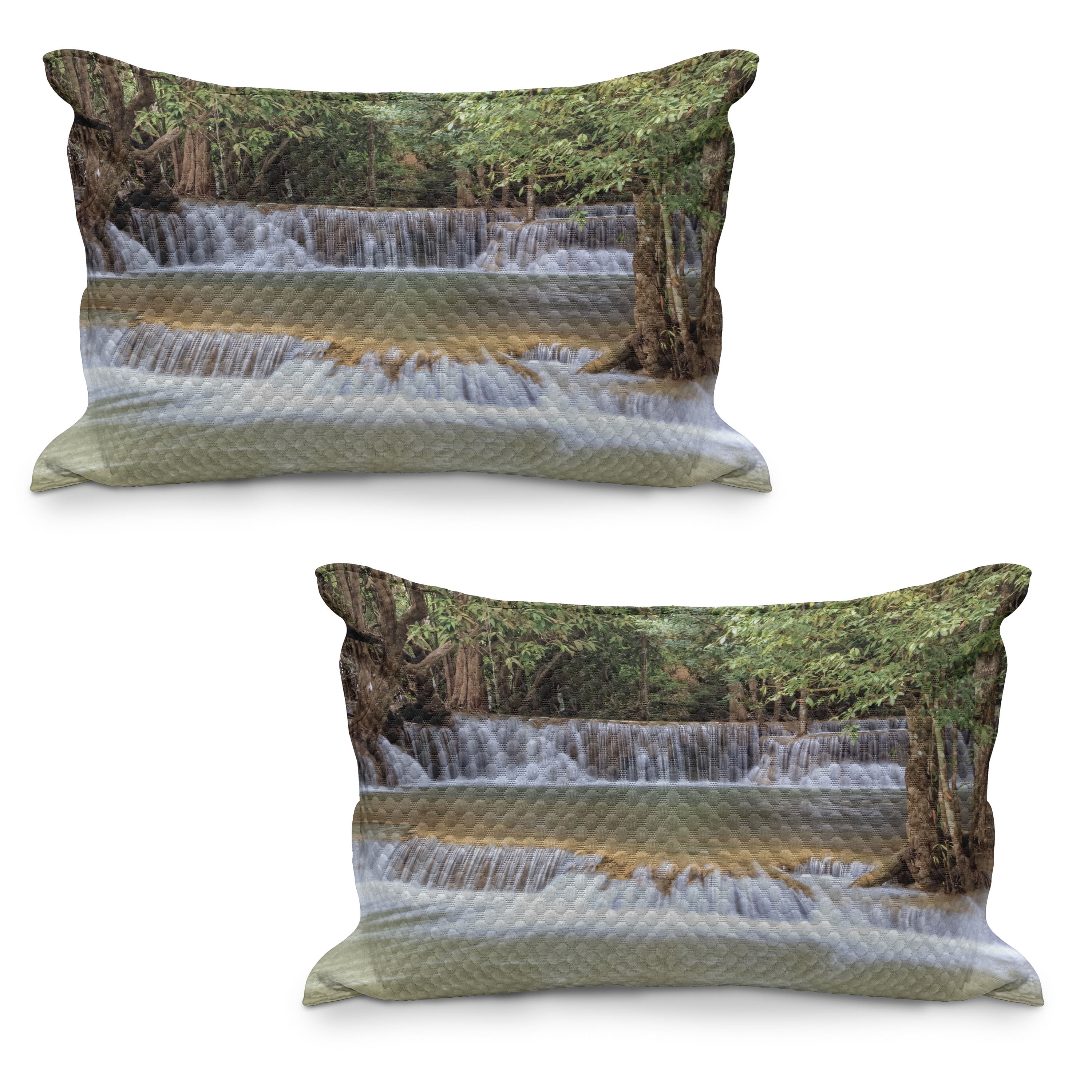 Rainforest Quilted Pillowcover Set of 2, Rainforest Waterfalls in ...