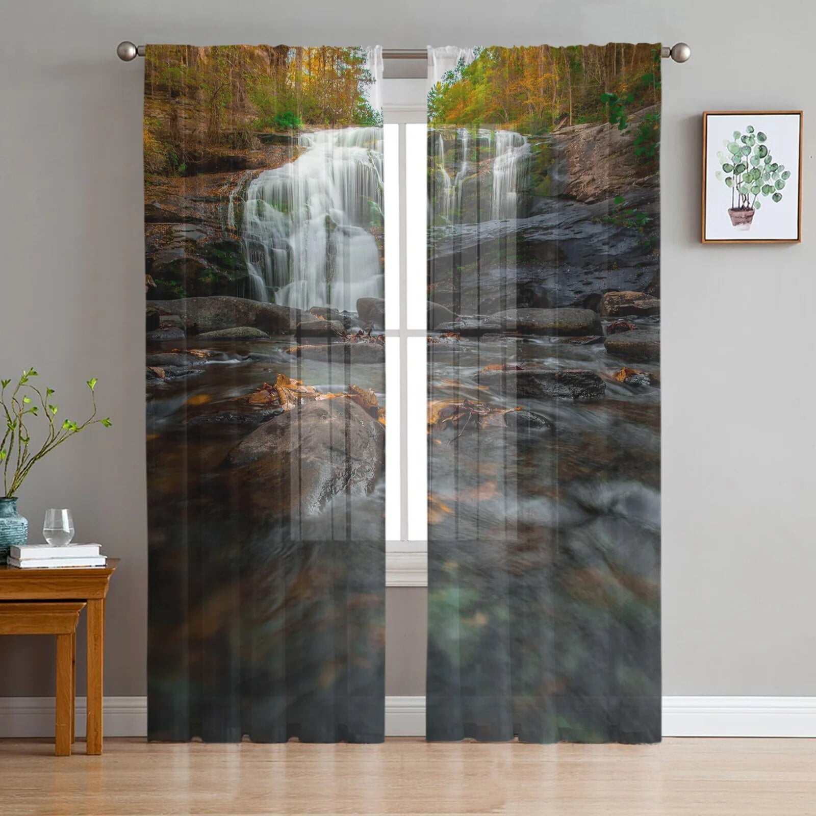 Rainforest Scenic Waterfall Window Curtains Bedroom Modern Drape Sheer ...