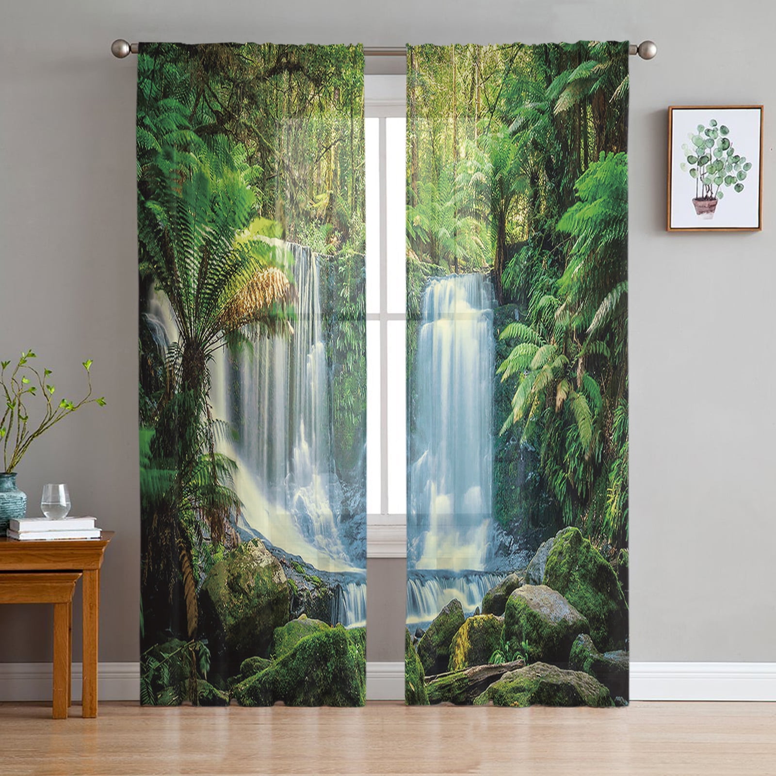 Rainforest Scenic Waterfall Window Curtains Bedroom Modern Drape Sheer ...