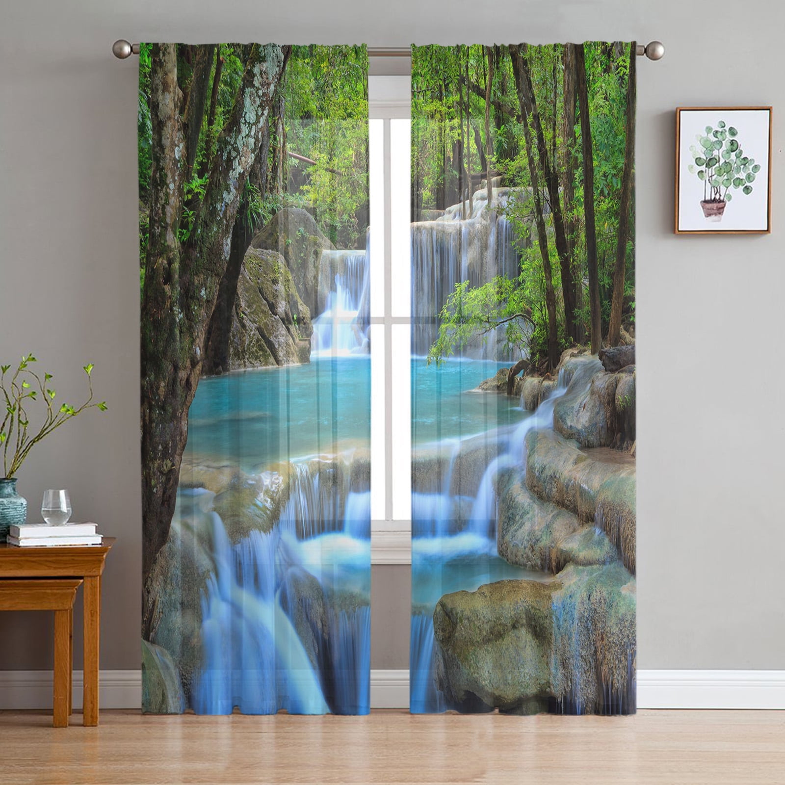 Rainforest Scenic Waterfall Window Curtains Bedroom Modern Drape Sheer ...