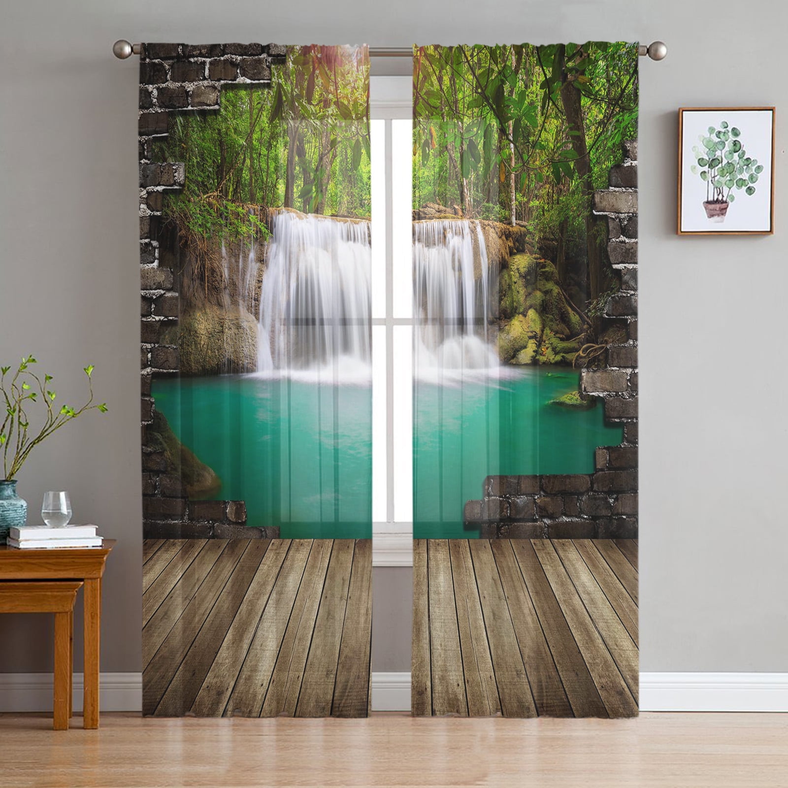 Rainforest Scenic Waterfall Window Curtains Bedroom Modern Drape Sheer ...