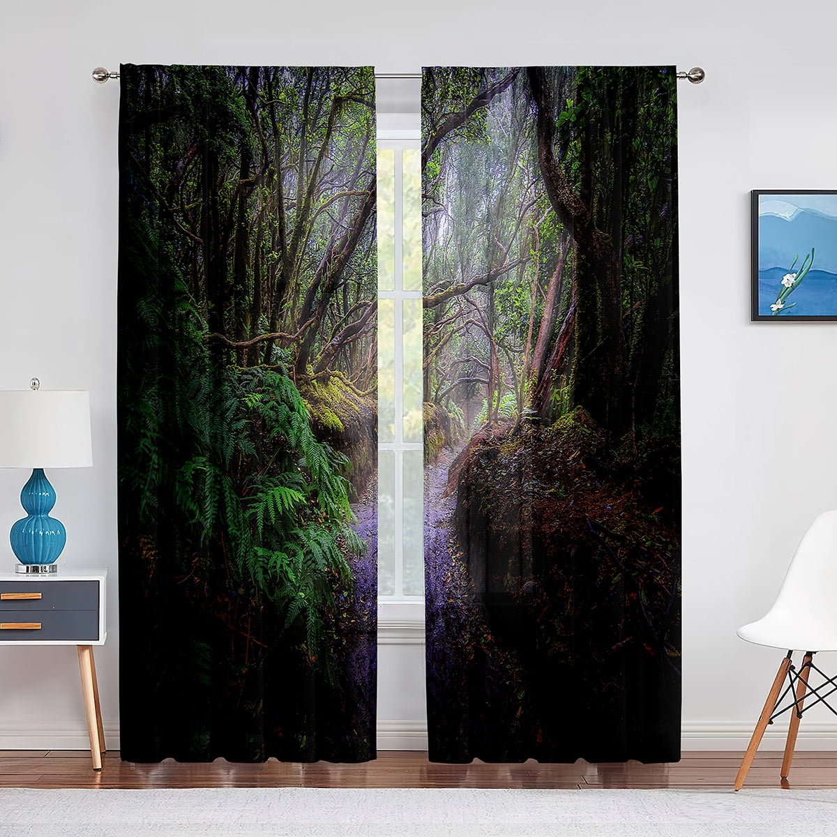 Rainforest Sheer Voile Curtain Jungle Green Trees and Exotic Plants ...