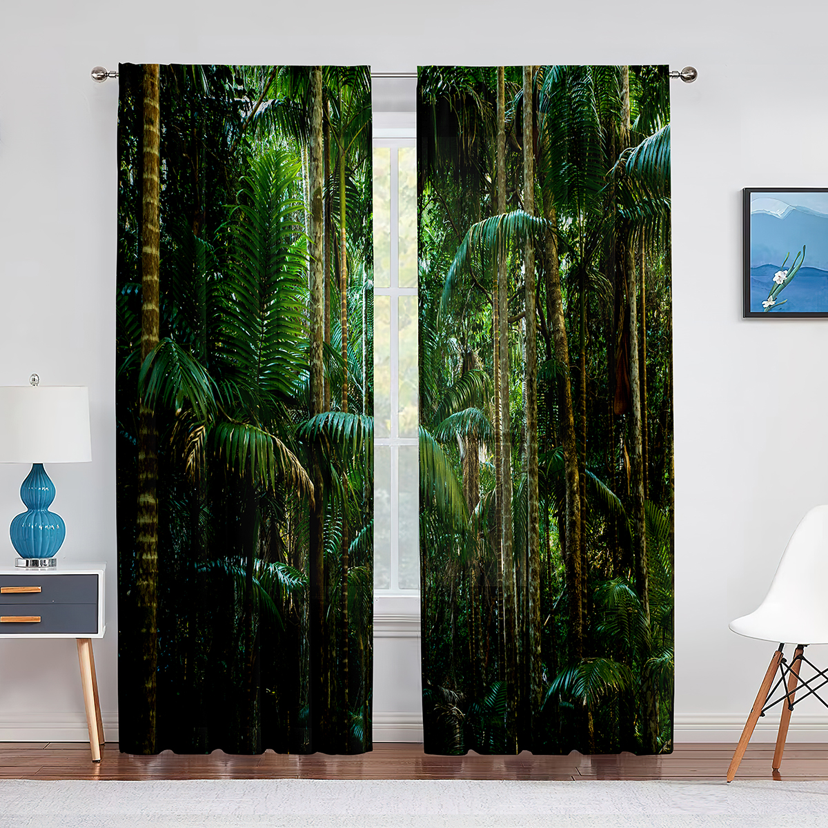 Rainforest Sheer Voile Curtain Jungle Green Trees and Exotic Plants ...
