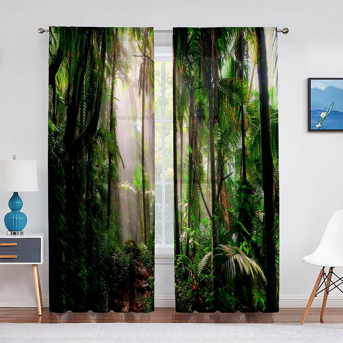 Rainforest Sheer Voile Curtain Jungle Green Trees and Exotic Plants ...