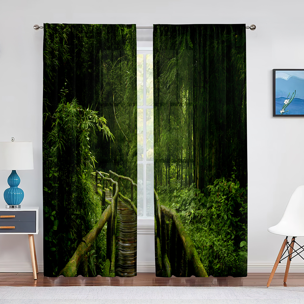 Rainforest Sheer Voile Curtain Jungle Green Trees and Exotic Plants ...